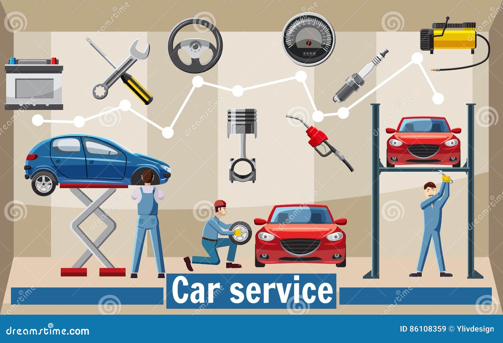 Car Service Tools Concept, Cartoon Style Stock Vector - Illustration of ...