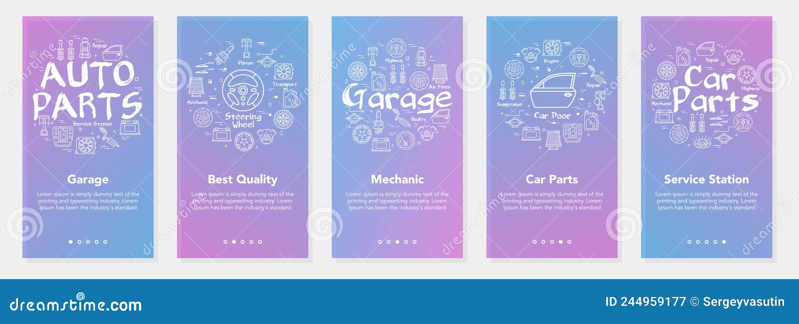 Car Service Vertical Banners Set. Vector Linear Design for Garage ...