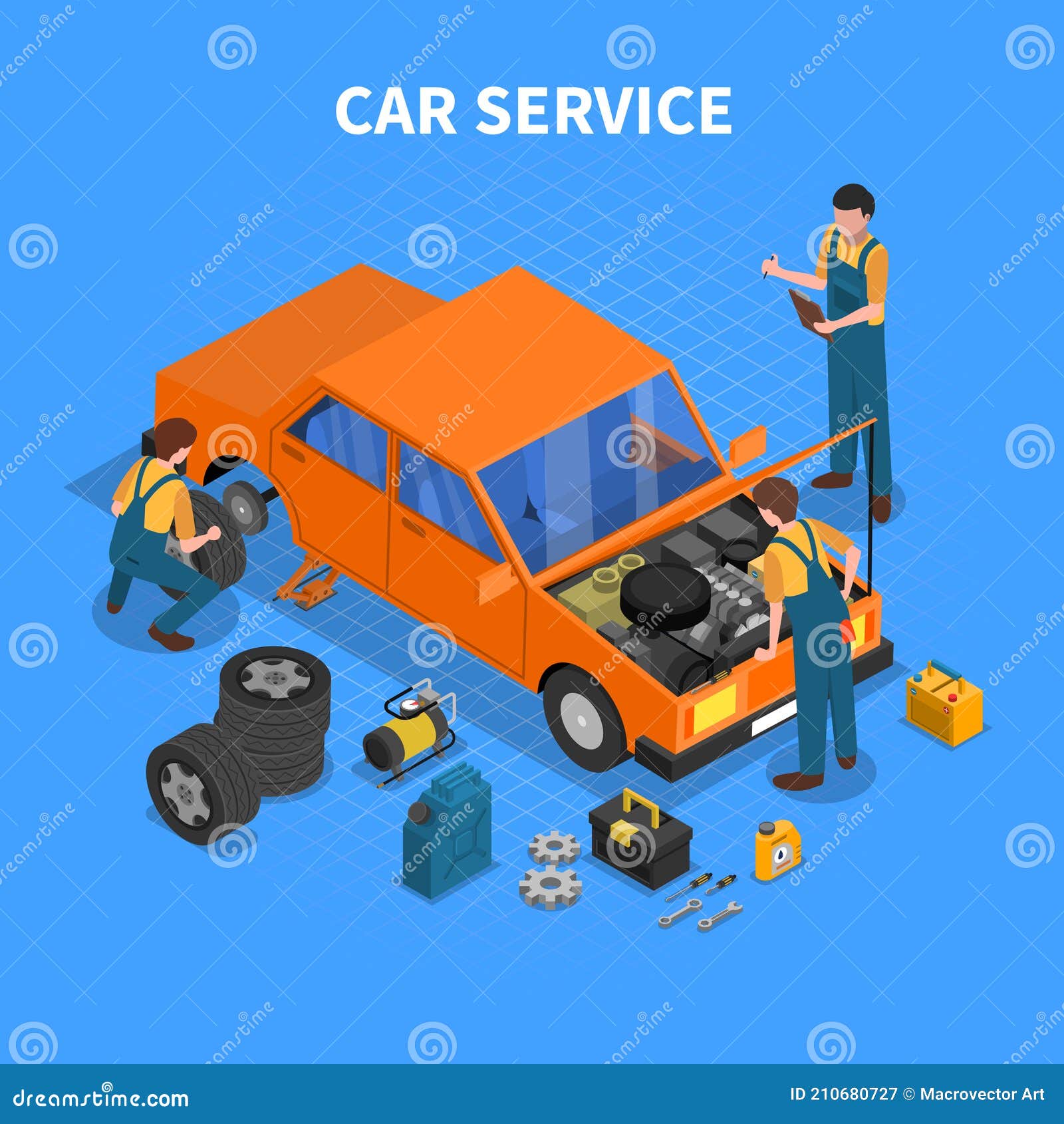 Car Service Work Process Isometric Stock Vector - Illustration of auto ...
