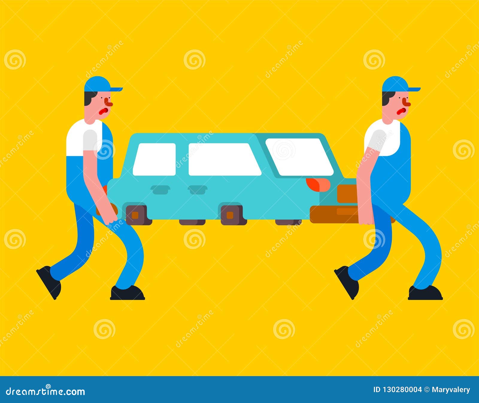 Car Service Workers Carry Car. Cartoon Vector Stock Vector ...