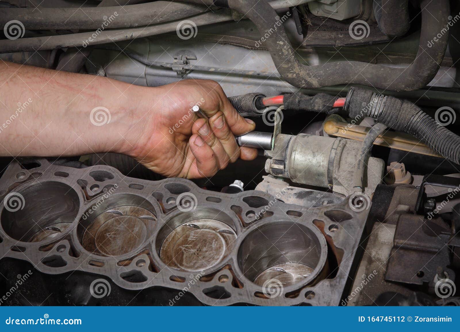 Car engine repairing stock photo. Image of automobile - 164745112