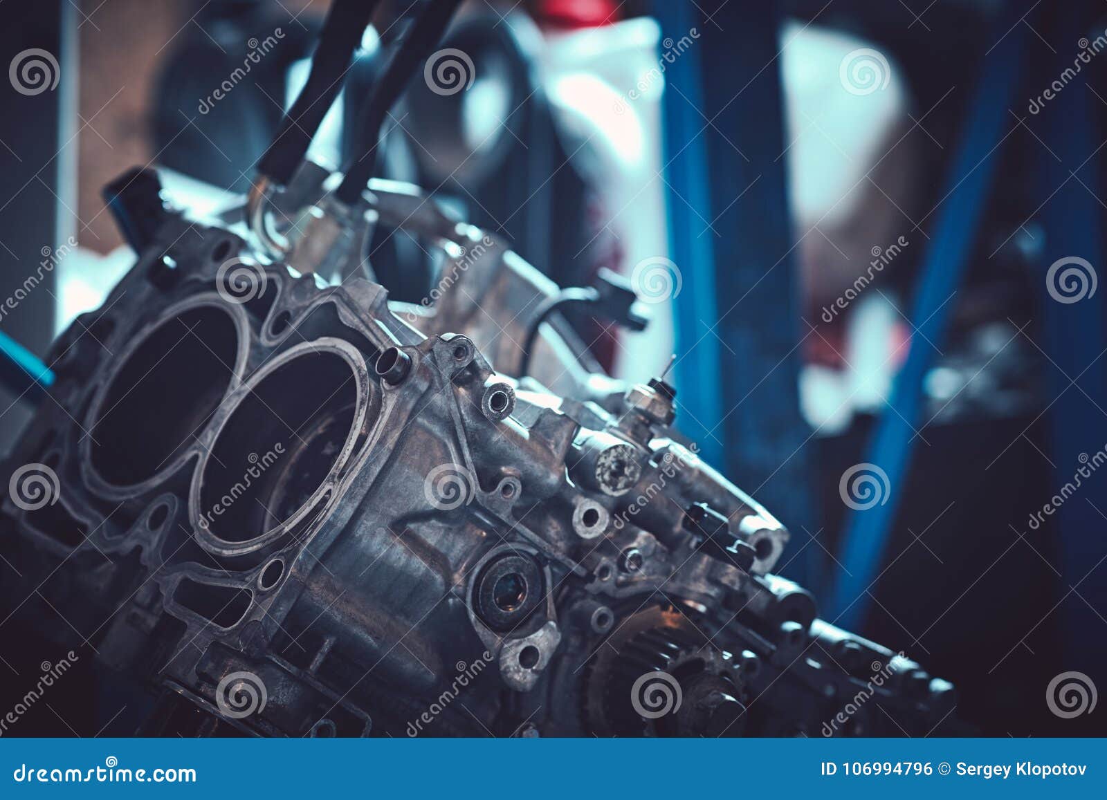 Car Servicing, Old Piston At Engine Block. Stock Photo - Image of ...