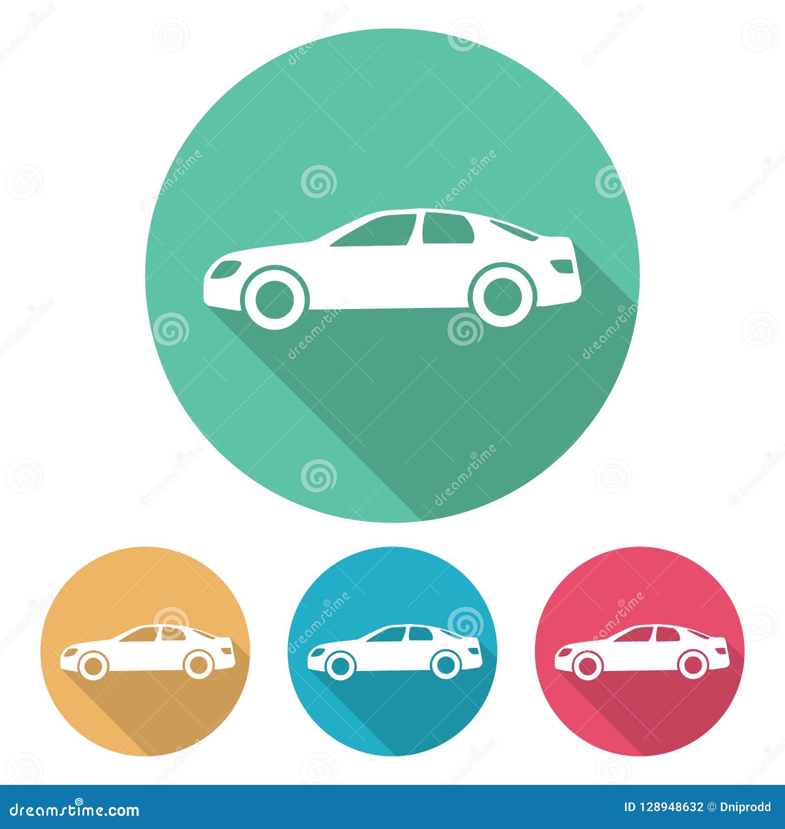 Set of Four Flat Style Cars in Multi Colored Circles Stock Vector ...