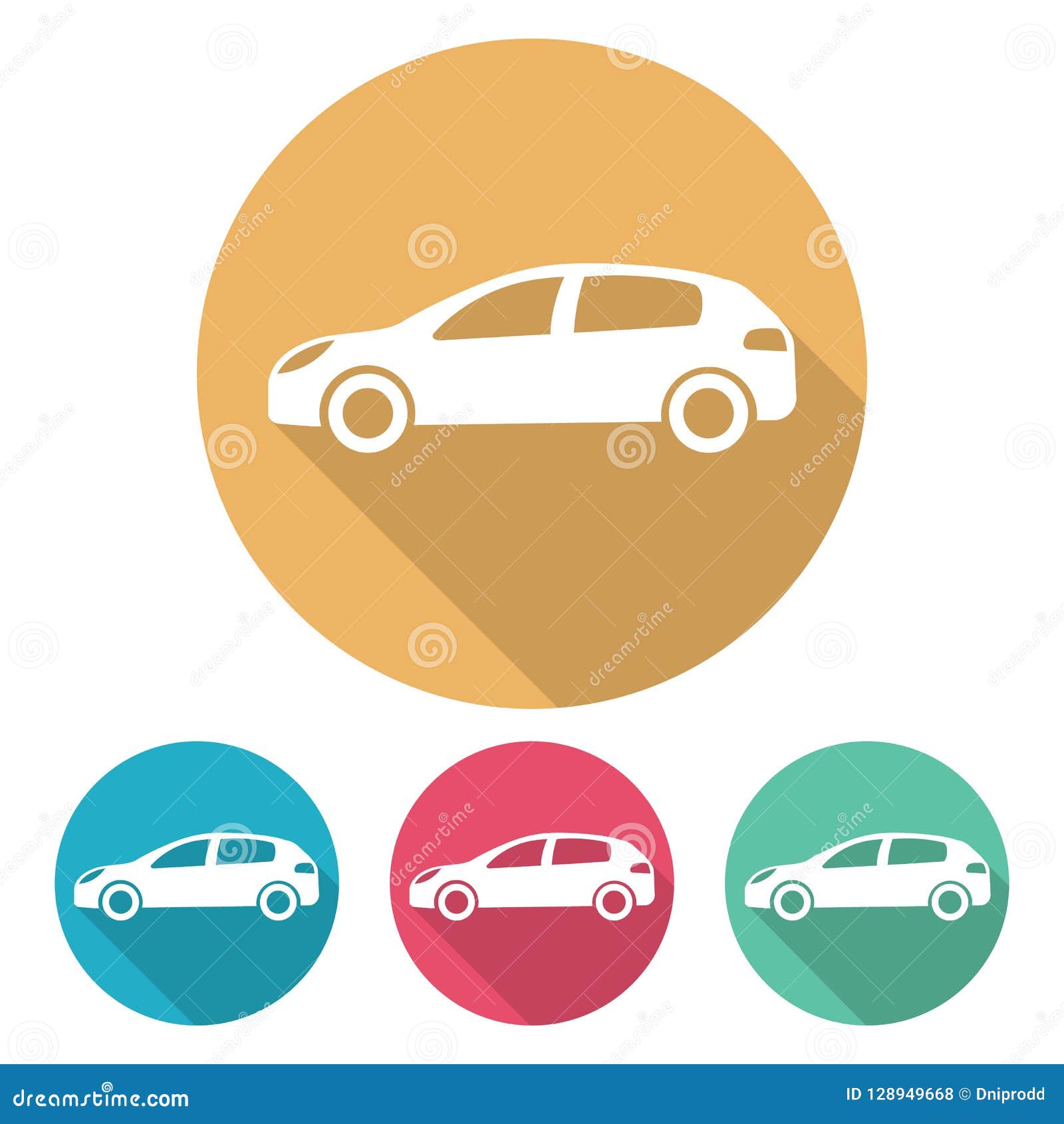 Set of Four Flat Style Cars in Multi Colored Circles Stock Vector ...