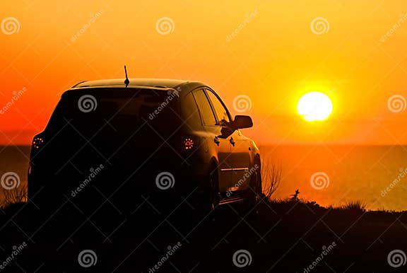 Car and setting sun stock photo. Image of natural, ocean - 5192600