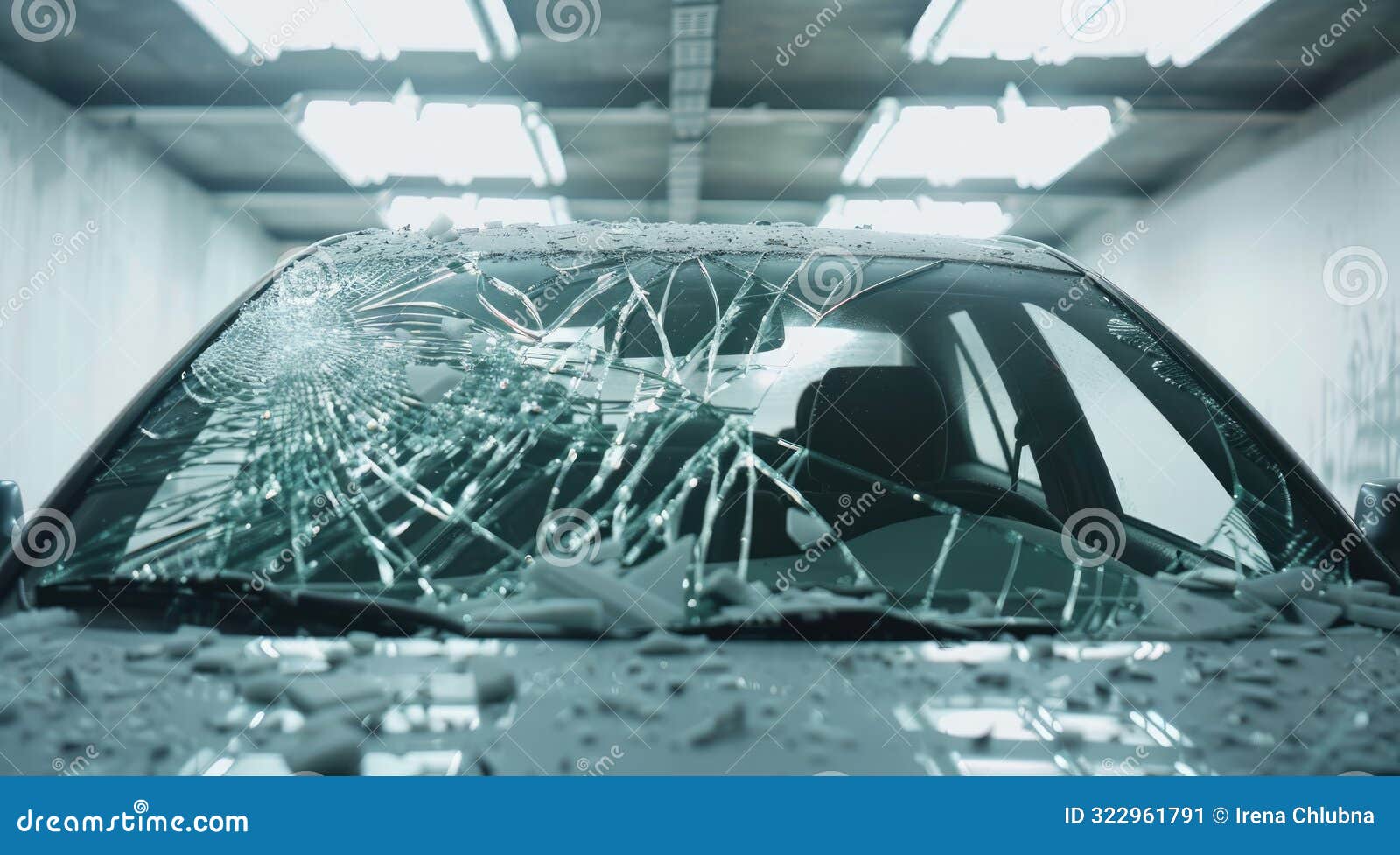Car With A Severely Shattered Windshield, Hinting At An Accident Or ...