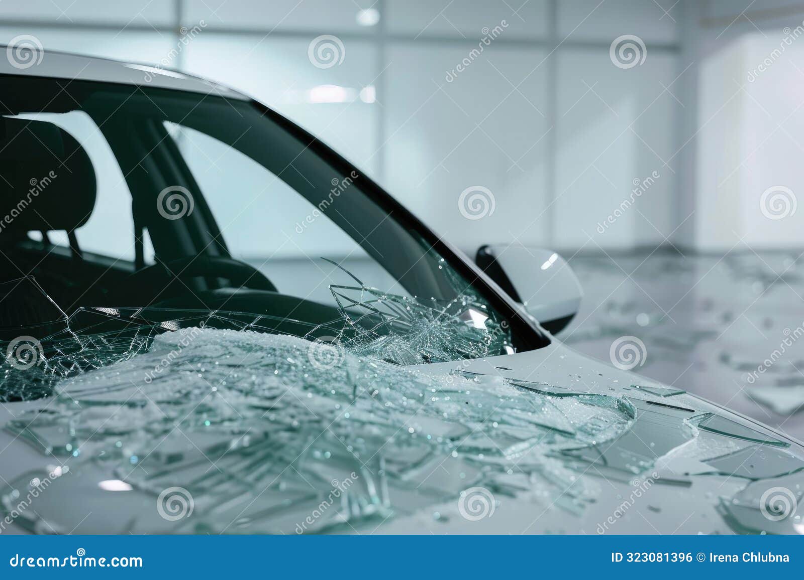 Car With A Severely Shattered Windshield, Hinting At An Accident Or ...
