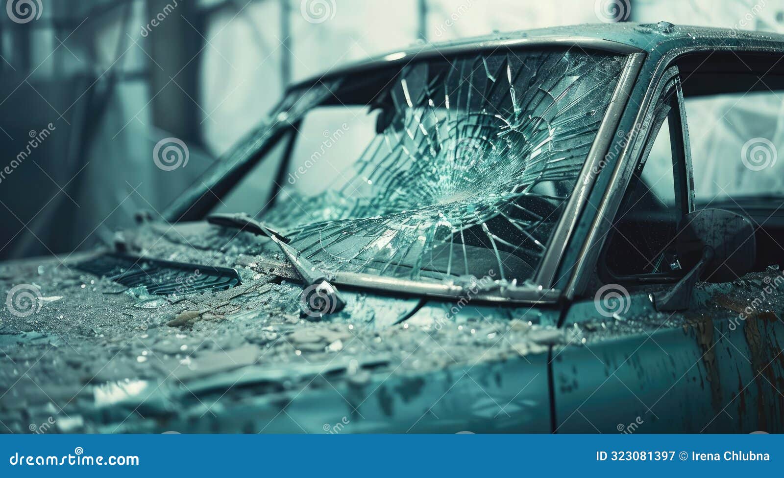 Car with a Severely Shattered Windshield, Hinting at an Accident or ...