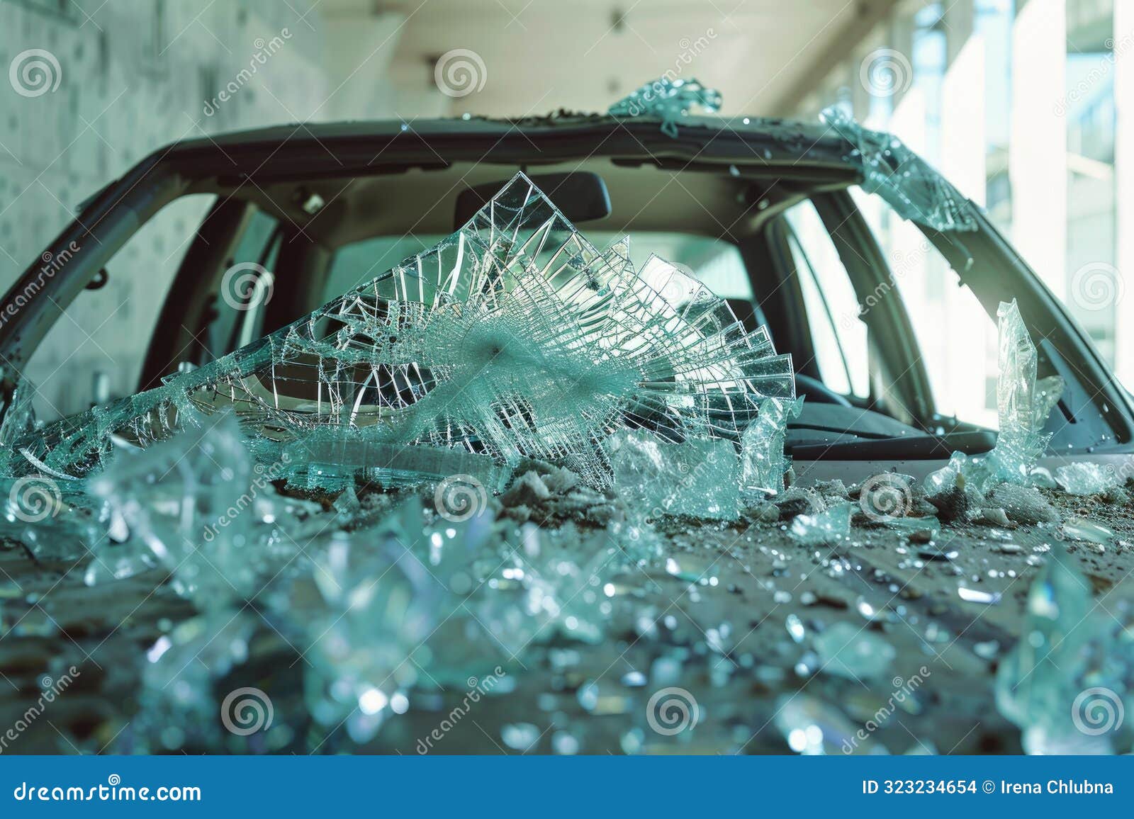 Car With A Severely Shattered Windshield, Hinting At An Accident Or ...