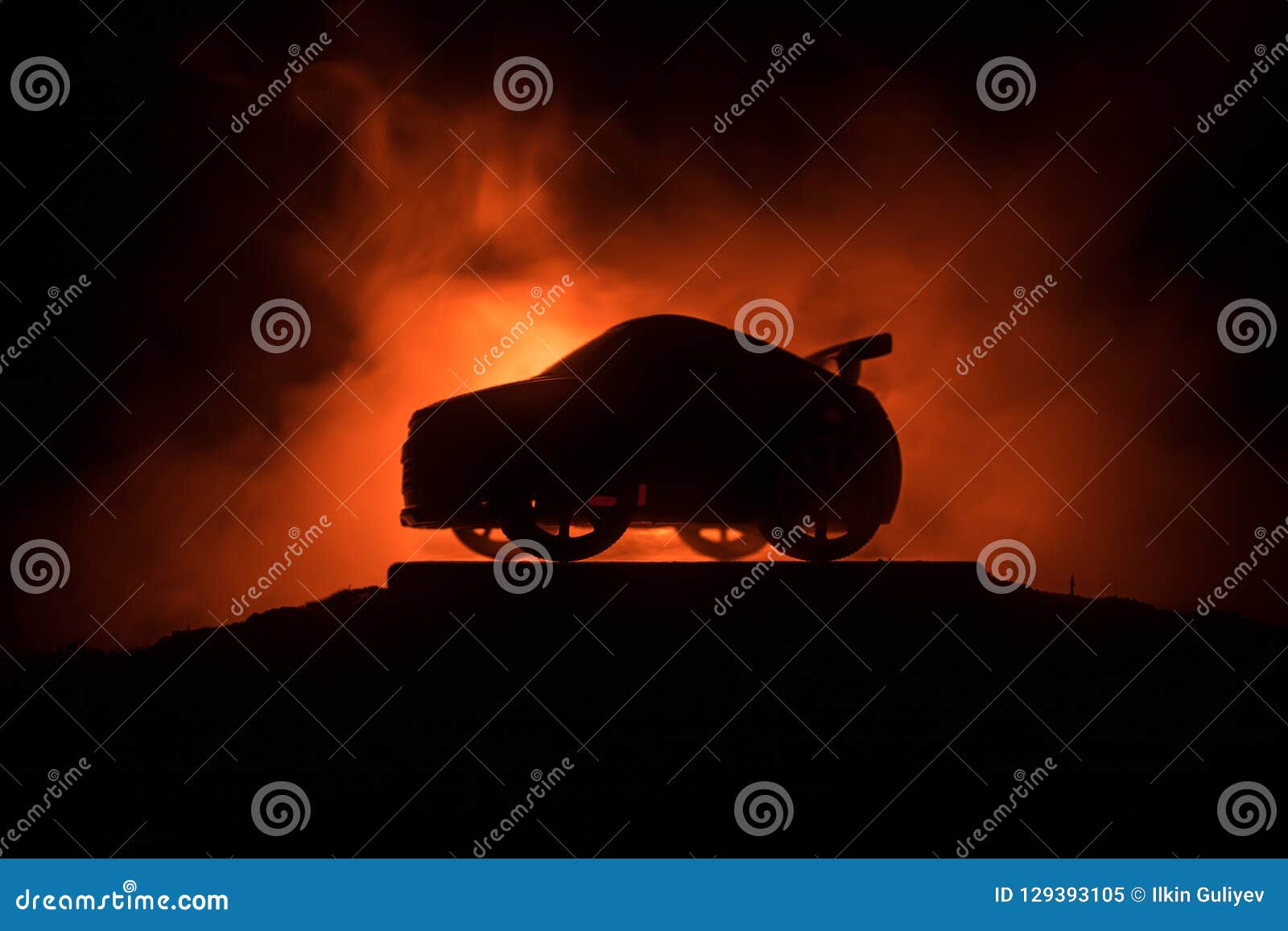 The Car in the Shadows with Glowing Lights in Low Light, or Silhouette ...