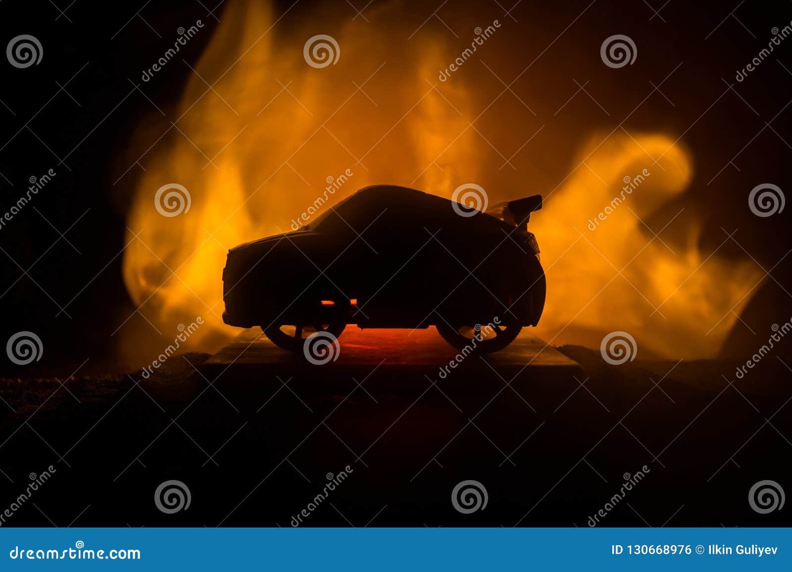 The Car in the Shadows with Glowing Lights in Low Light, or Silhouette ...