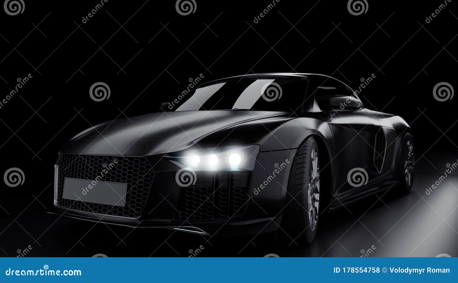 The Car in the Shadows with Glowing Lights in Low Light, or Silhouette ...