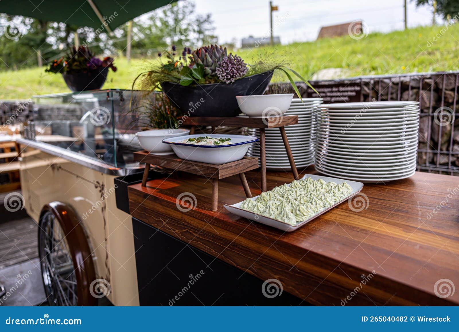 Car-shaped Table with Plates and Dumplings on it in a Restaurant Stock ...