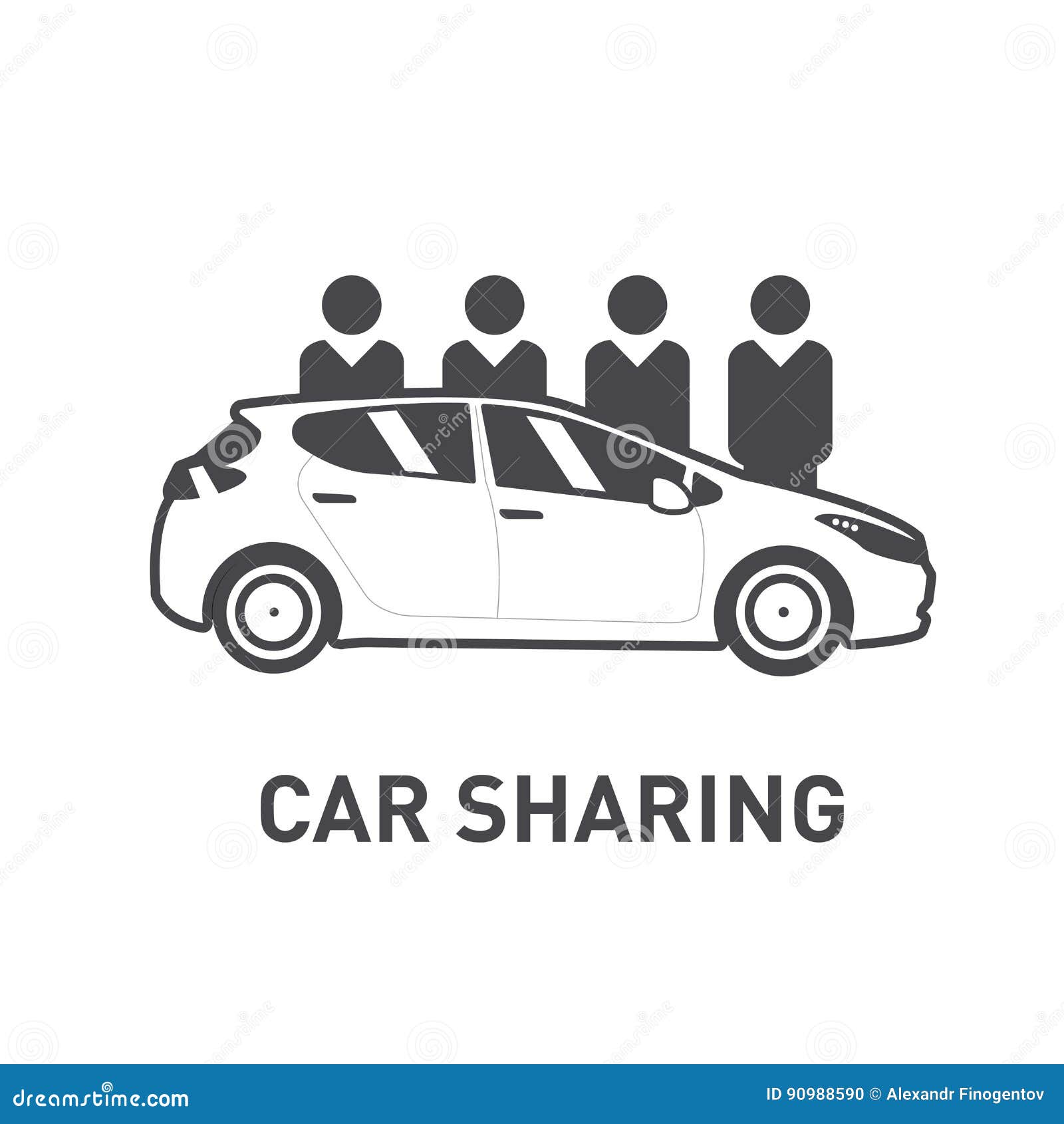 Car Sharing. Group of People Behind Car. Flat Design Stock Vector ...