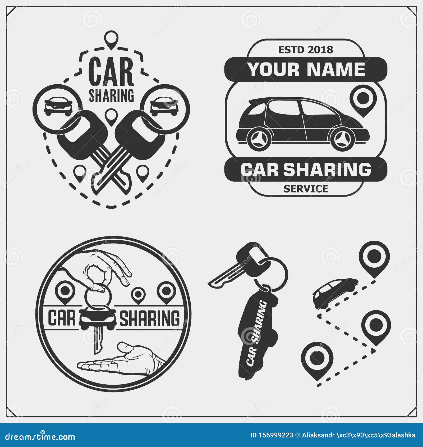 Car Sharing Service Emblems And Logos. Transport Renting Service Mobile ...