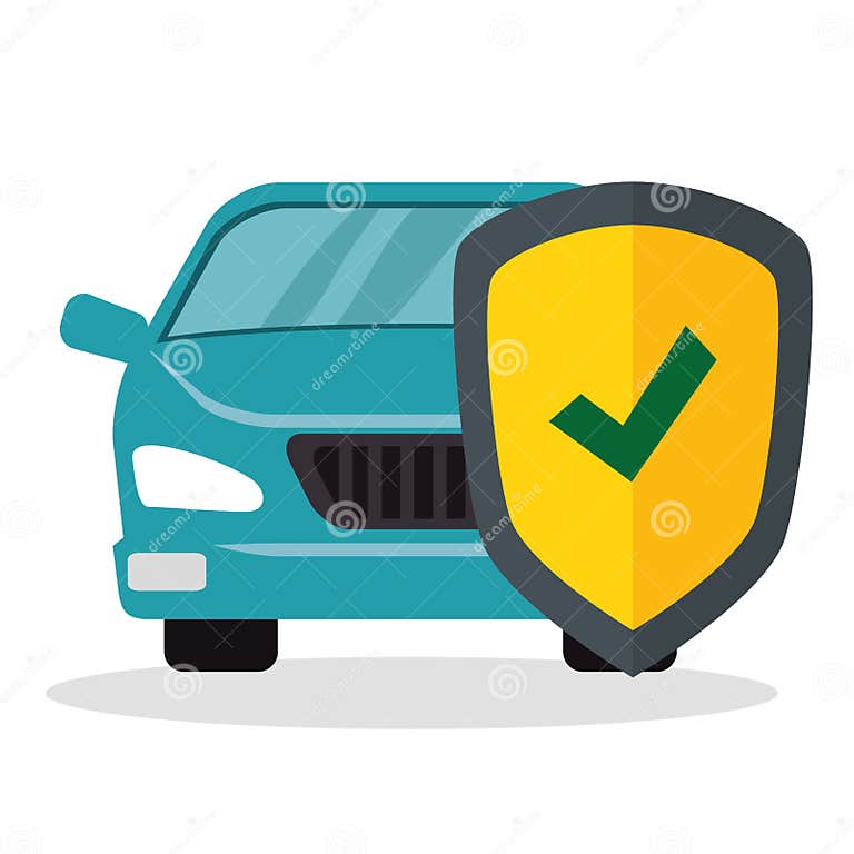Car with shield insurance stock illustration. Illustration of safety ...