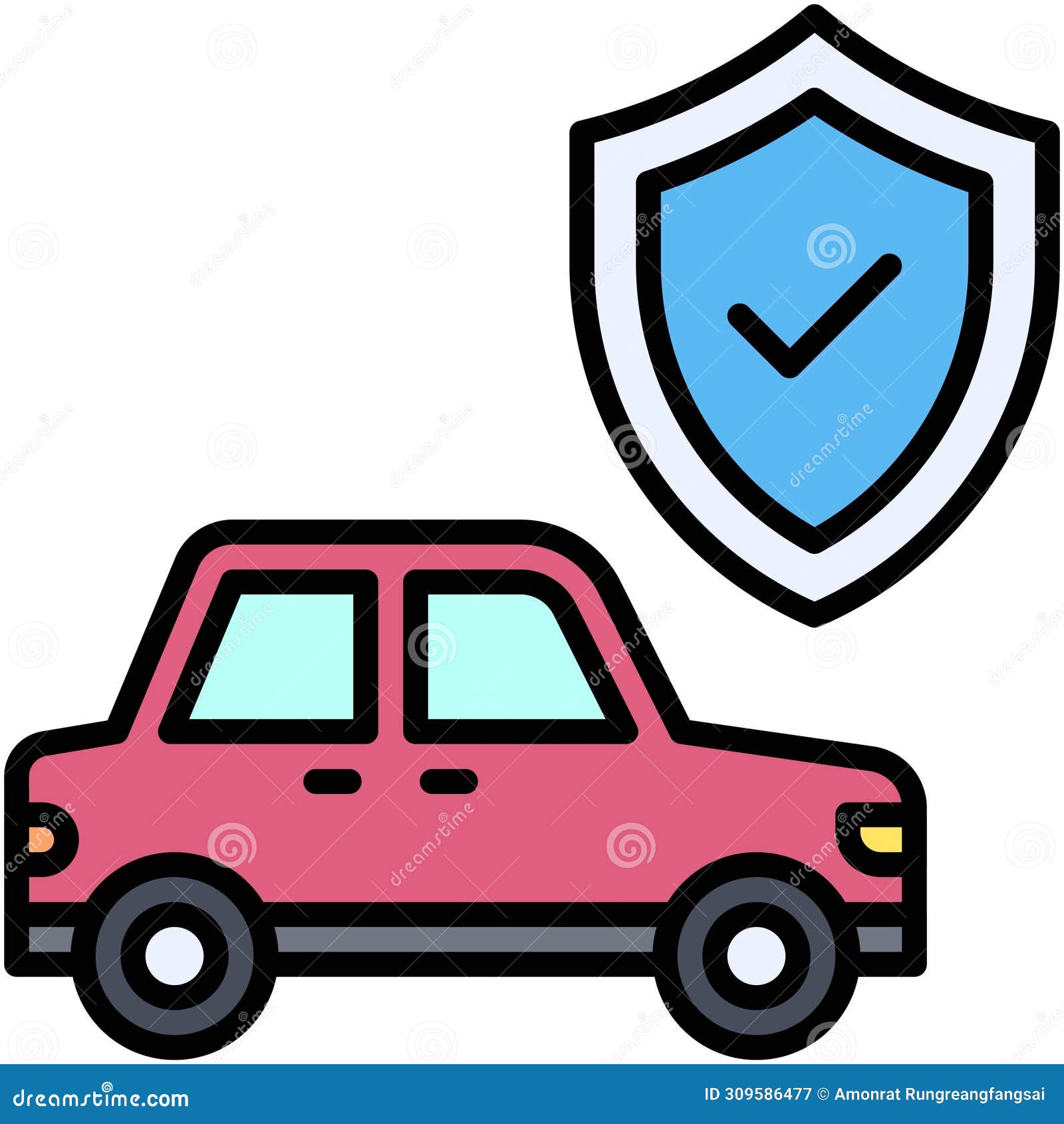 Car with Shield Symbol Icon, Car Accident and Safety Related Vector ...