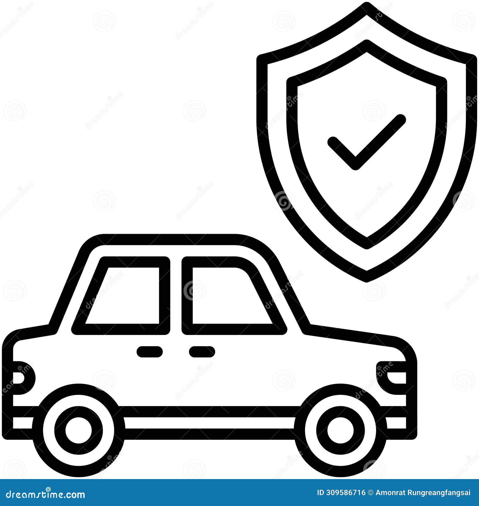 Car with Shield Symbol Line Icon, Car Accident and Safety Related ...