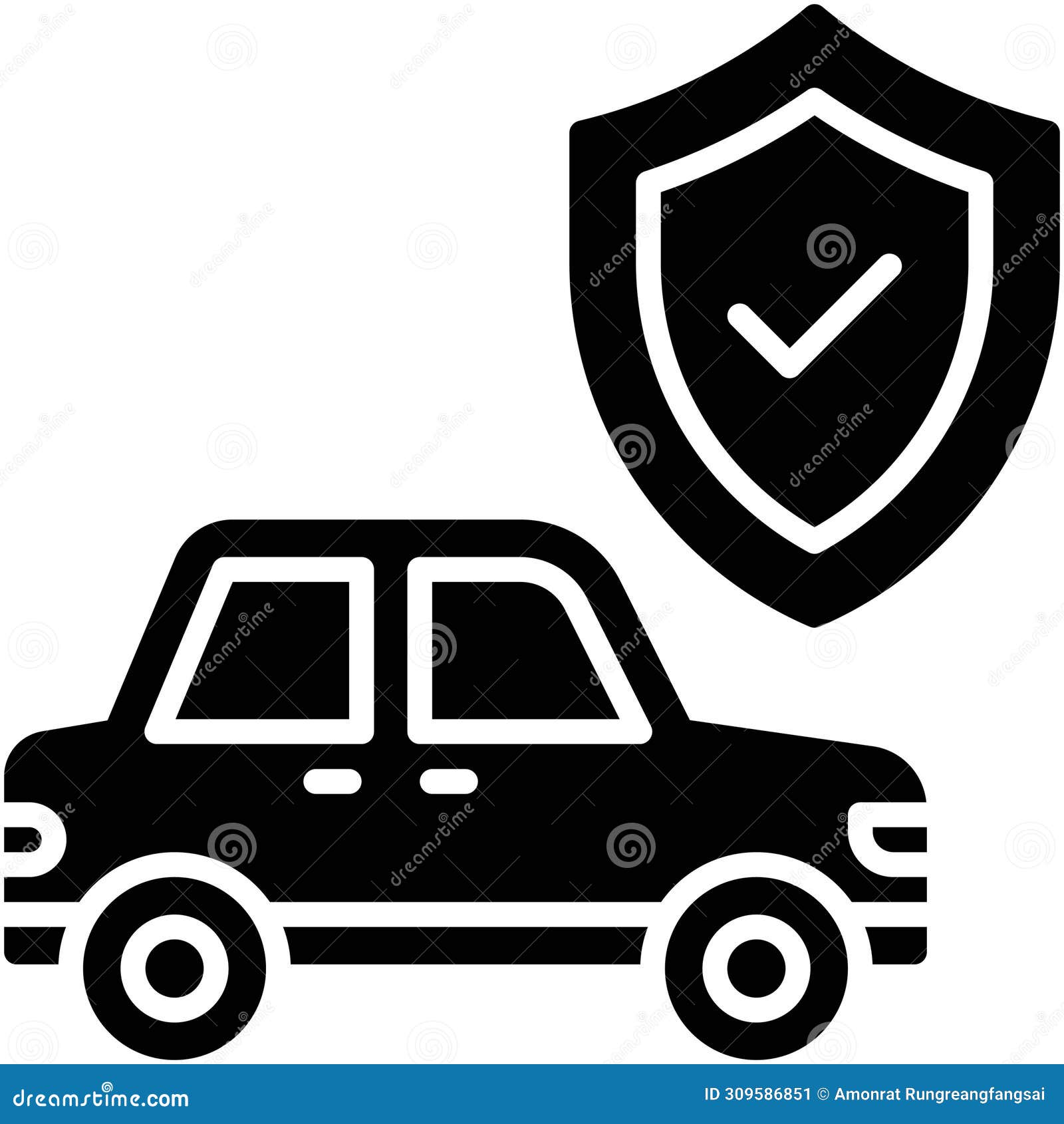 Car with Shield Symbol Icon, Car Accident and Safety Related Vector ...