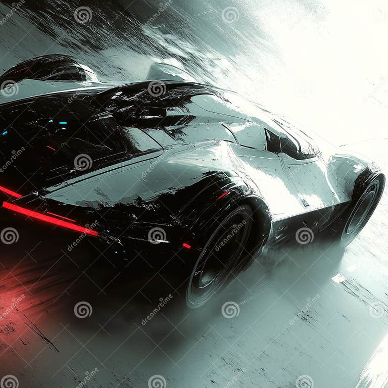 A Car is Shown in a Blurry Image with a Red Light on the Back Stock ...