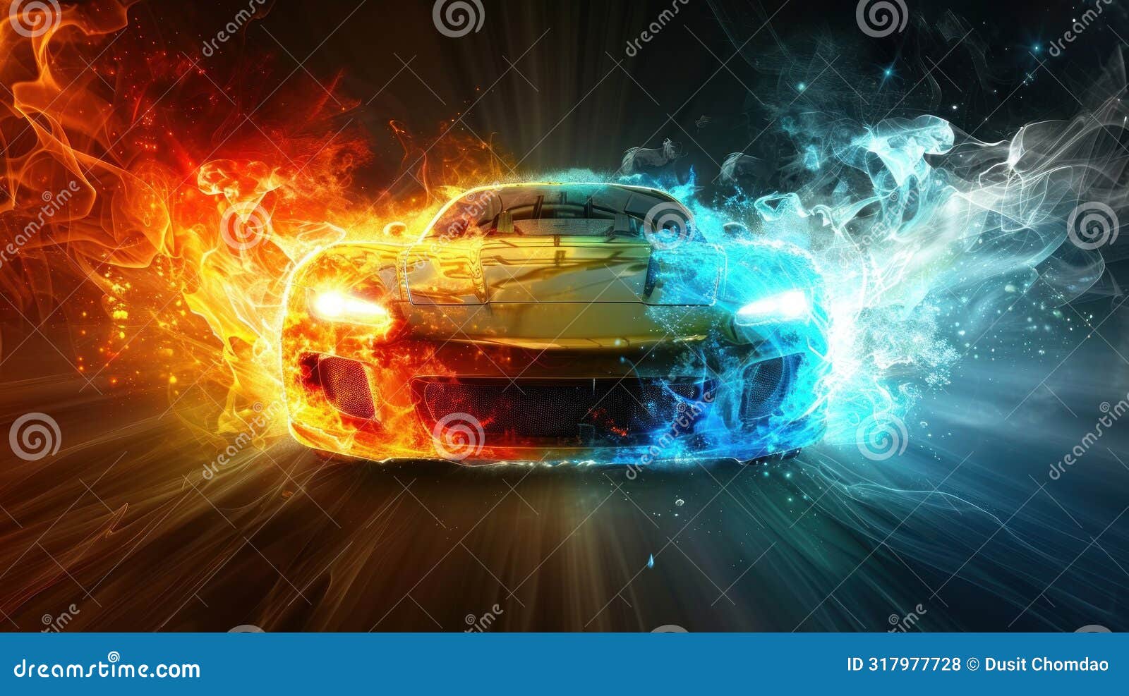 A Car is Shown in a Painting with a Fire Engine Behind it Stock Photo ...
