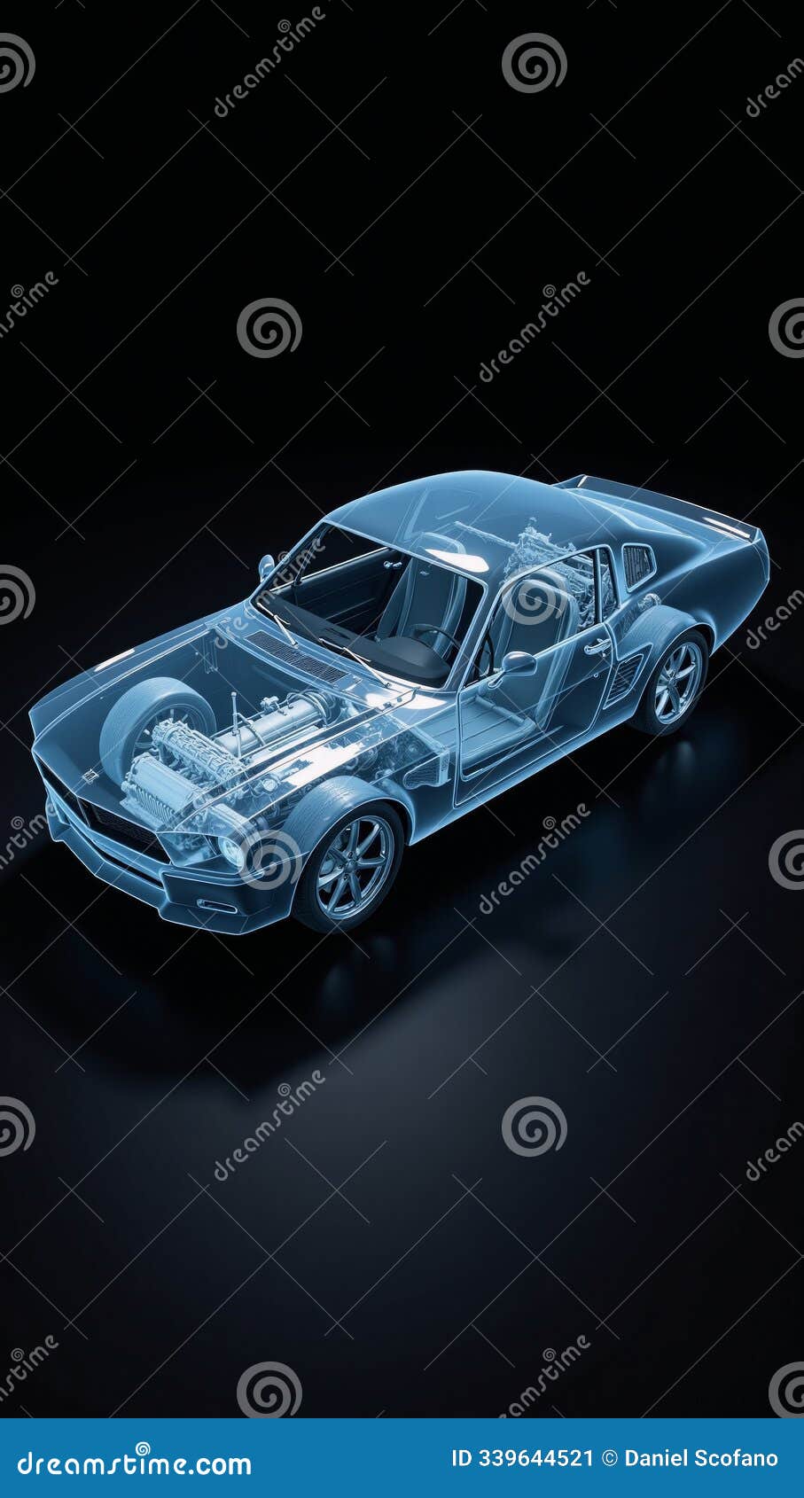 A Car Shown in an Xray Style Depicted As a 3D Rendering Against a Dark ...