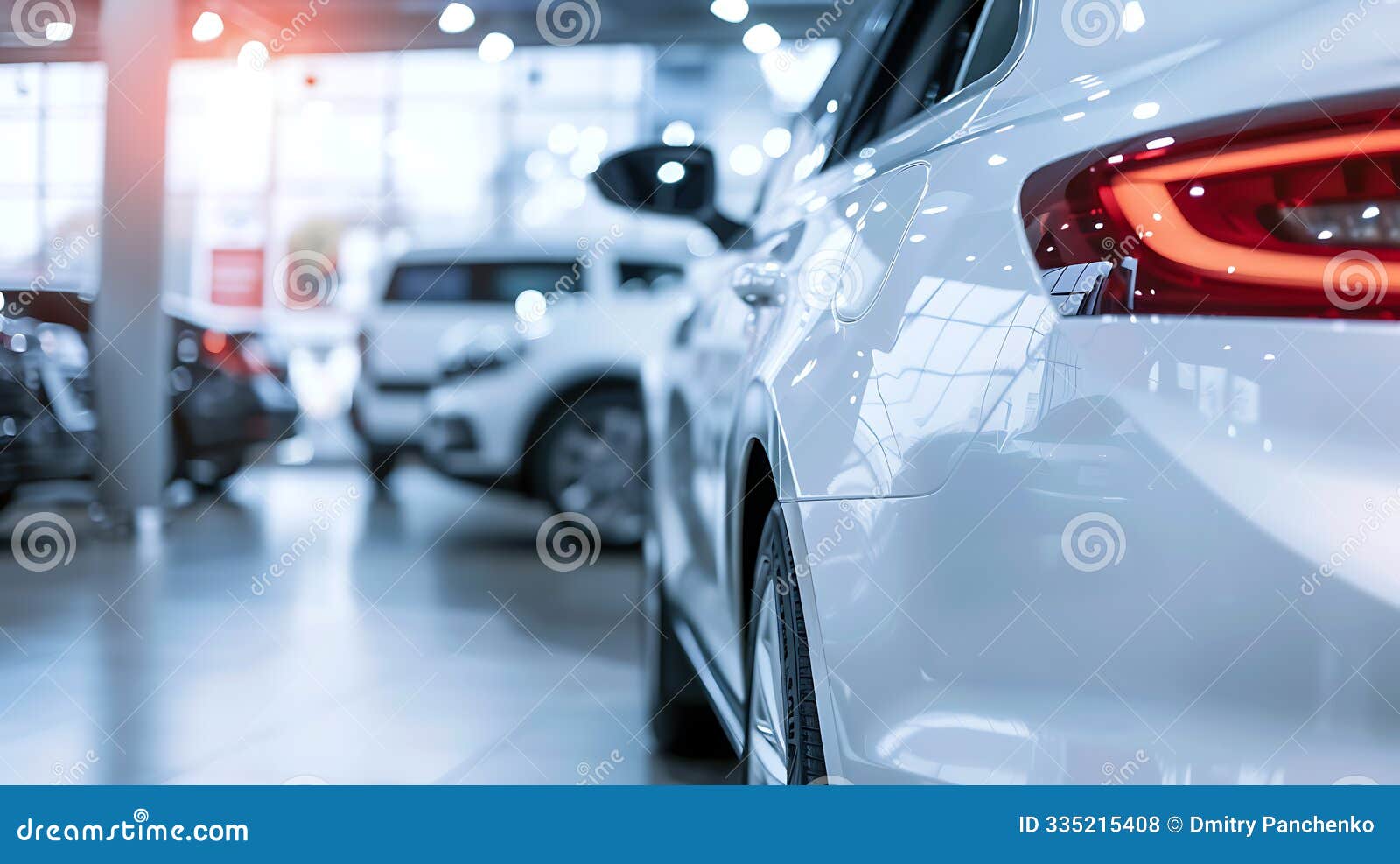 Car Showroom Selective Focus on Wheel Background. Stock Illustration ...