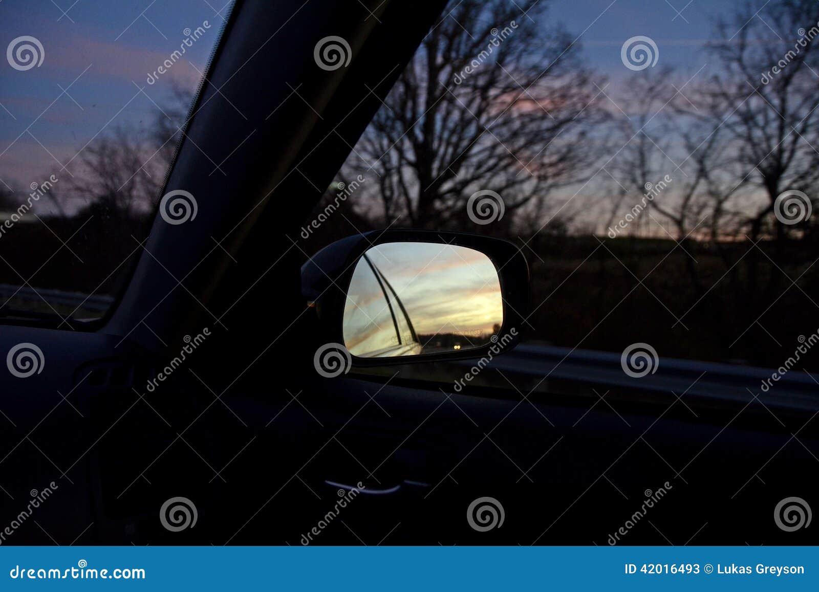 Car Side Mirror Reflection in the Evening Stock Image - Image of auto ...