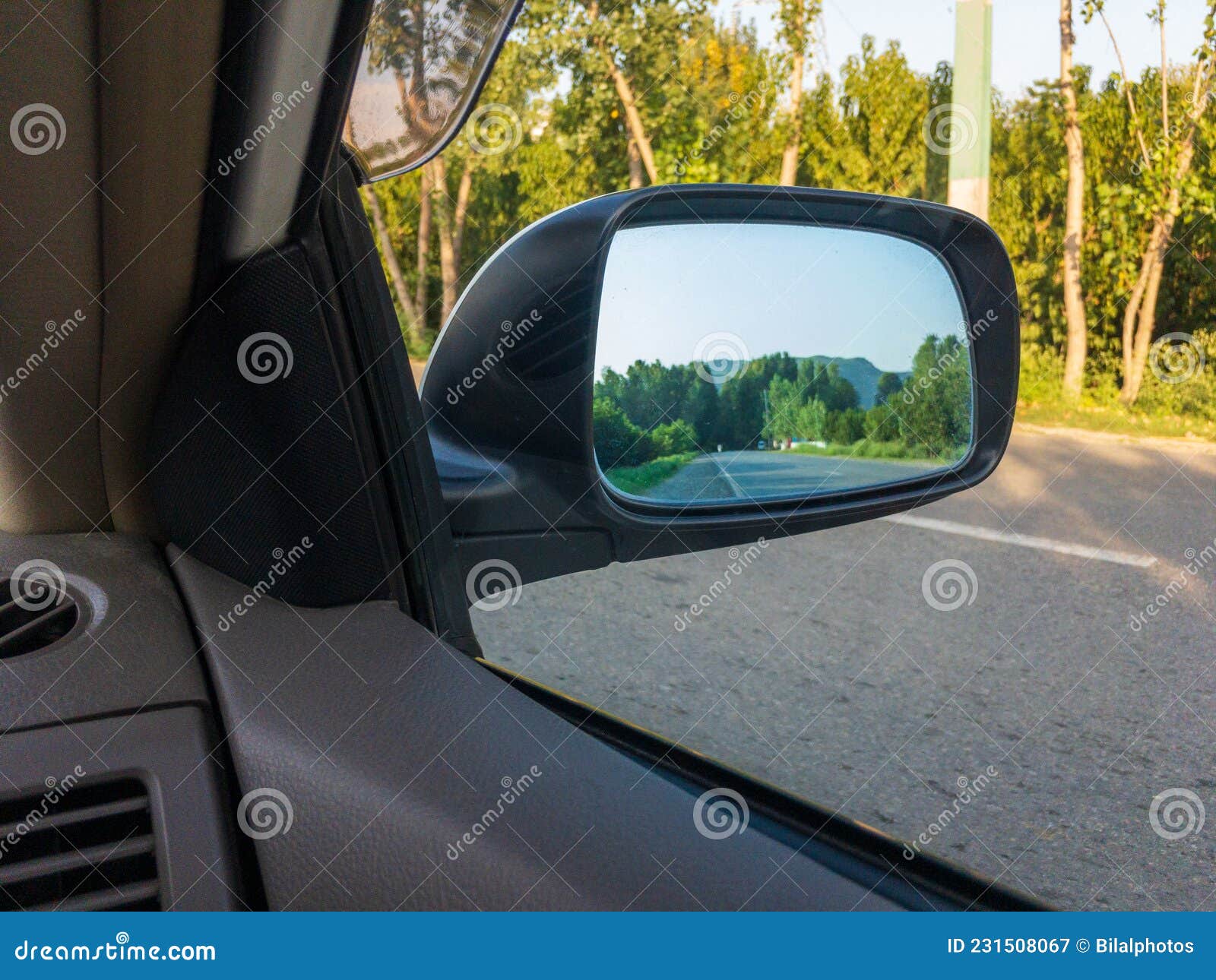 Car Side Mirror Reflection of a Landscape View Stock Image - Image of ...