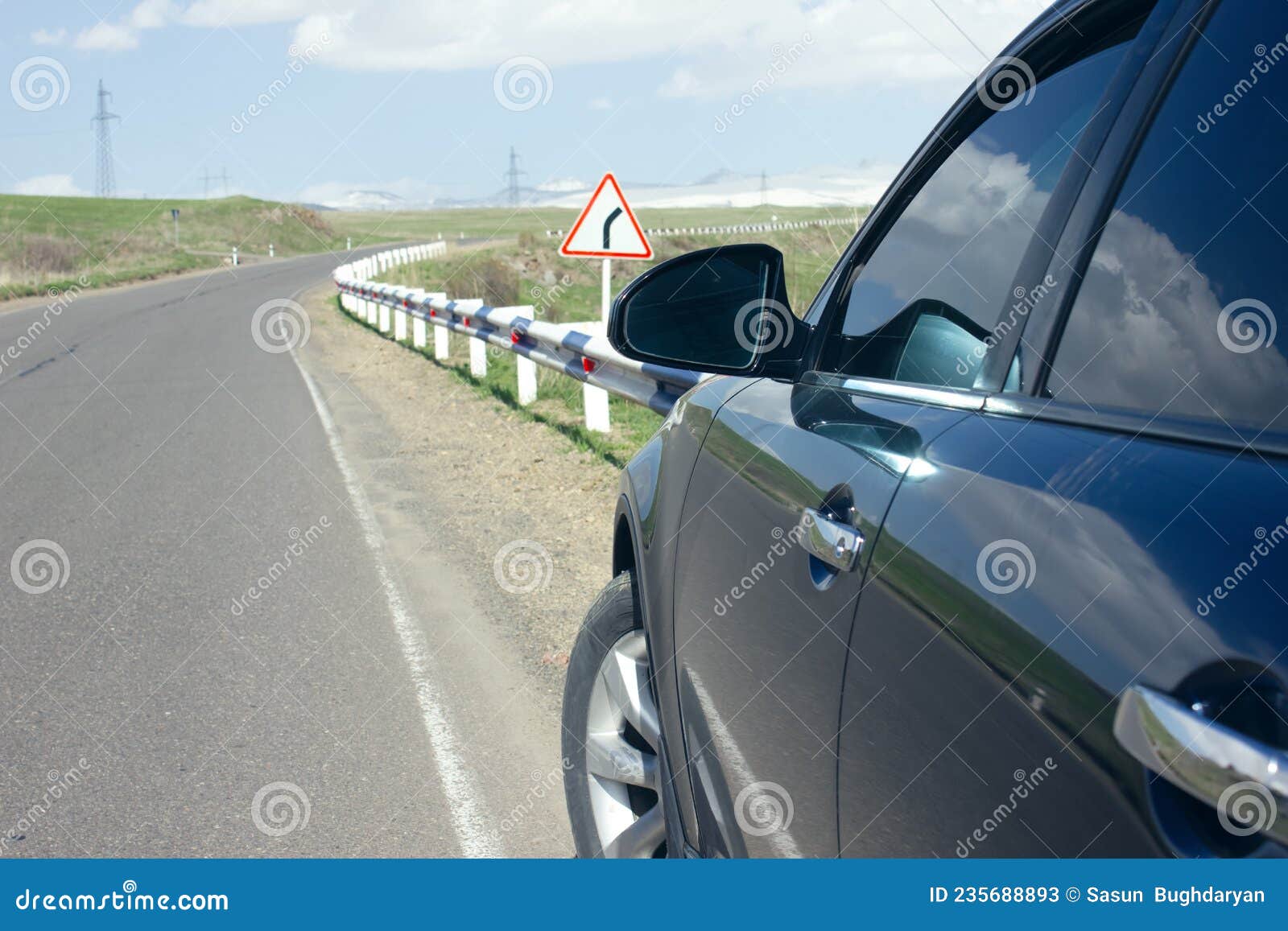 The Car is on the Side of the Road Stock Image - Image of sport, travel ...