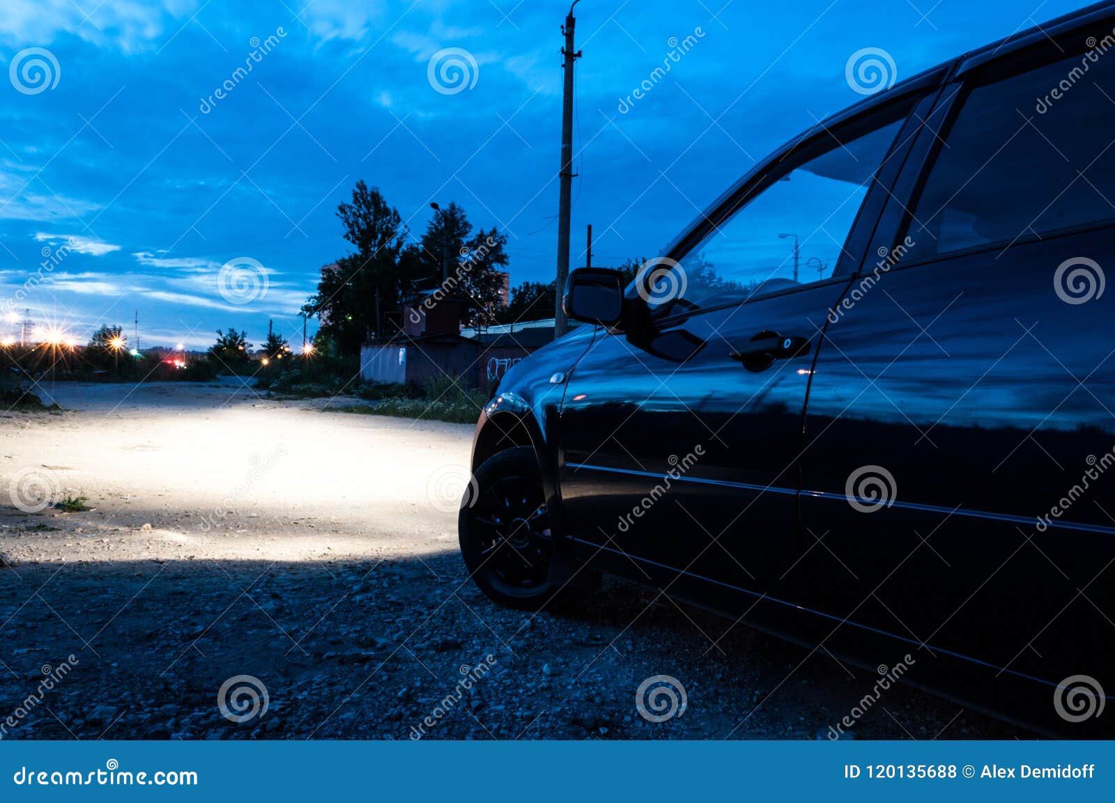 Car Side View from Behind. Polished Car. Night Stock Photo - Image of ...