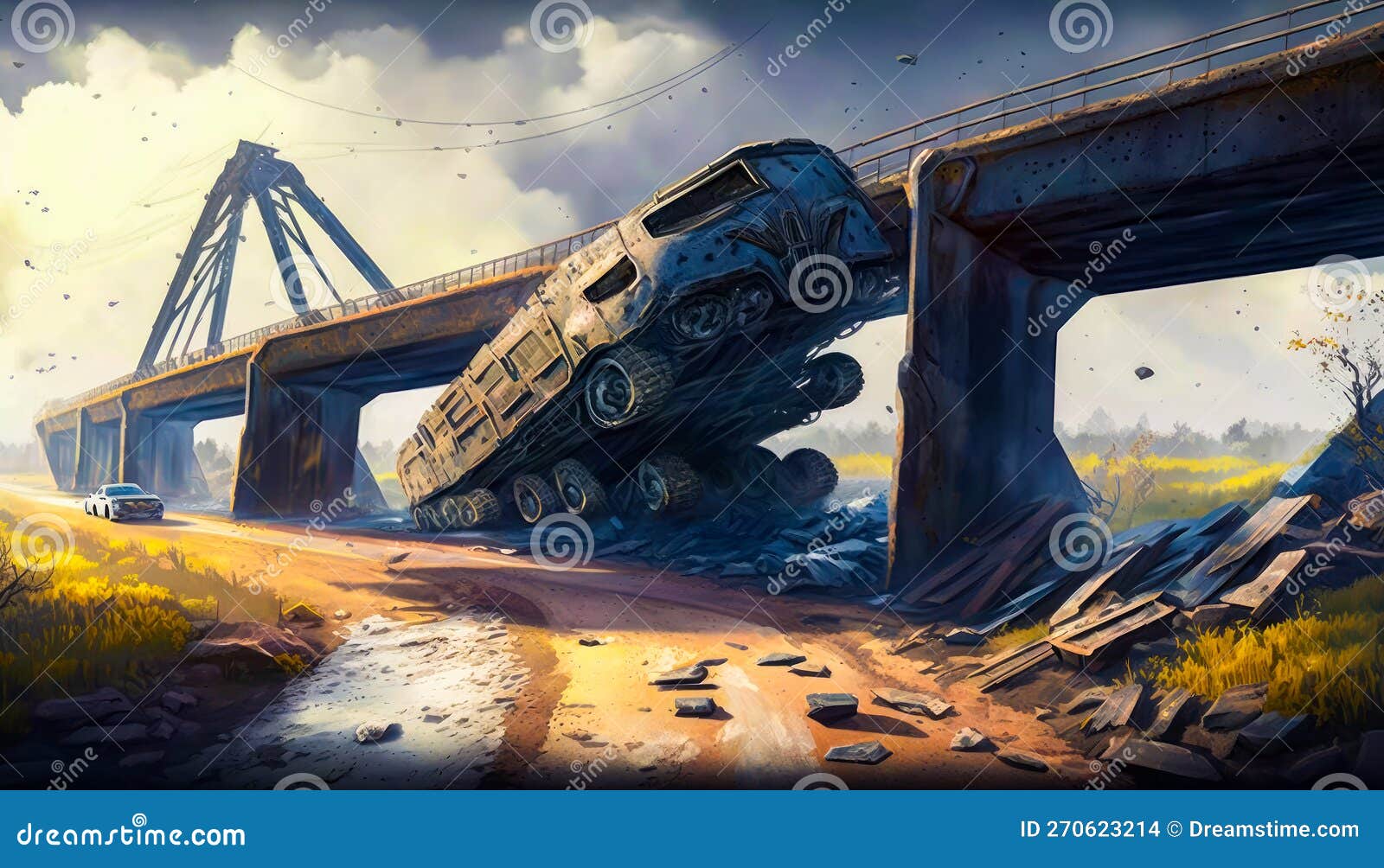 Car that is Sitting on Top of Bridge Generative AI Stock Illustration ...