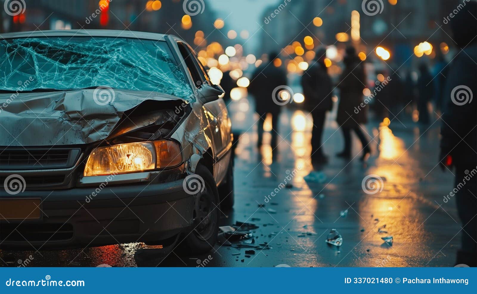 A Car is Smashed and Has a Smashed Headlight Stock Illustration ...