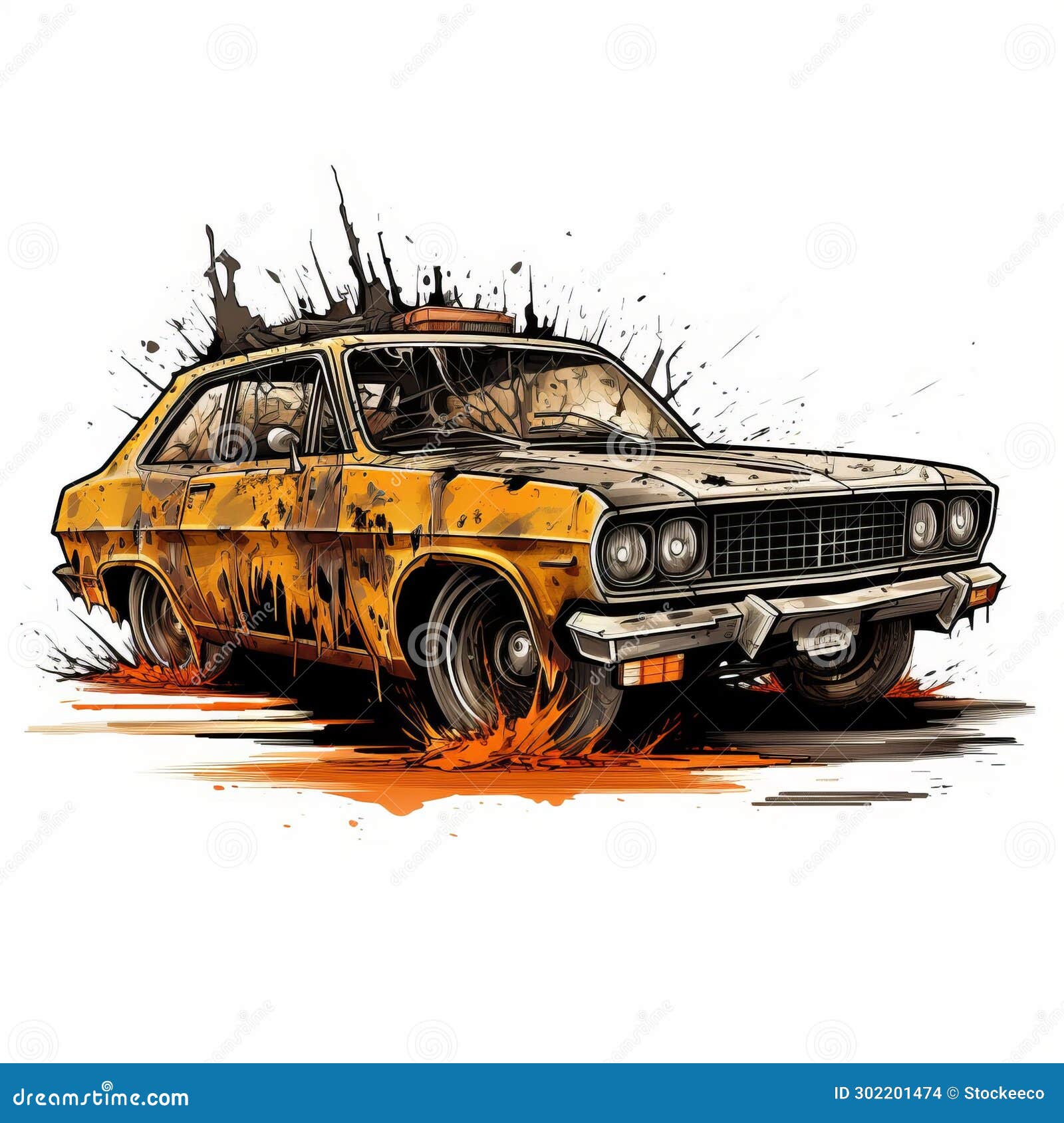 Nightmarish 2d Apocalyptic Ford Car Illustration Stock Photo - Image of ...