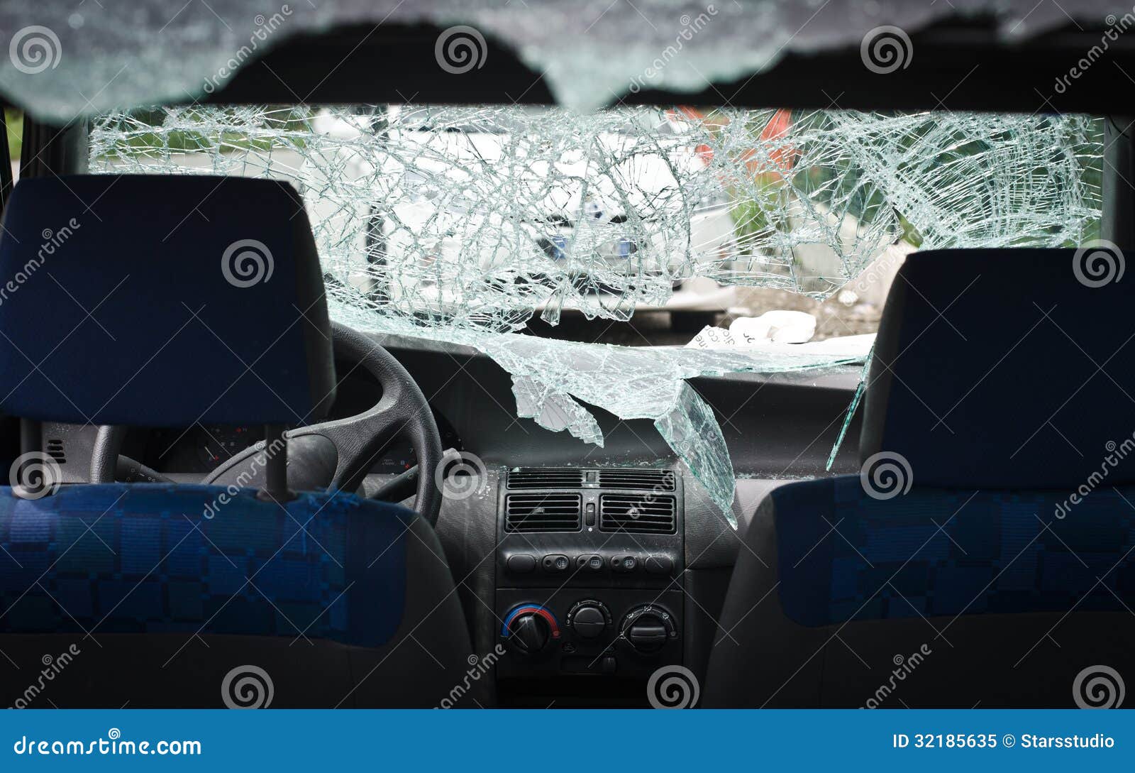 Car with Smashed Windshield Stock Image - Image of vehicle, window ...
