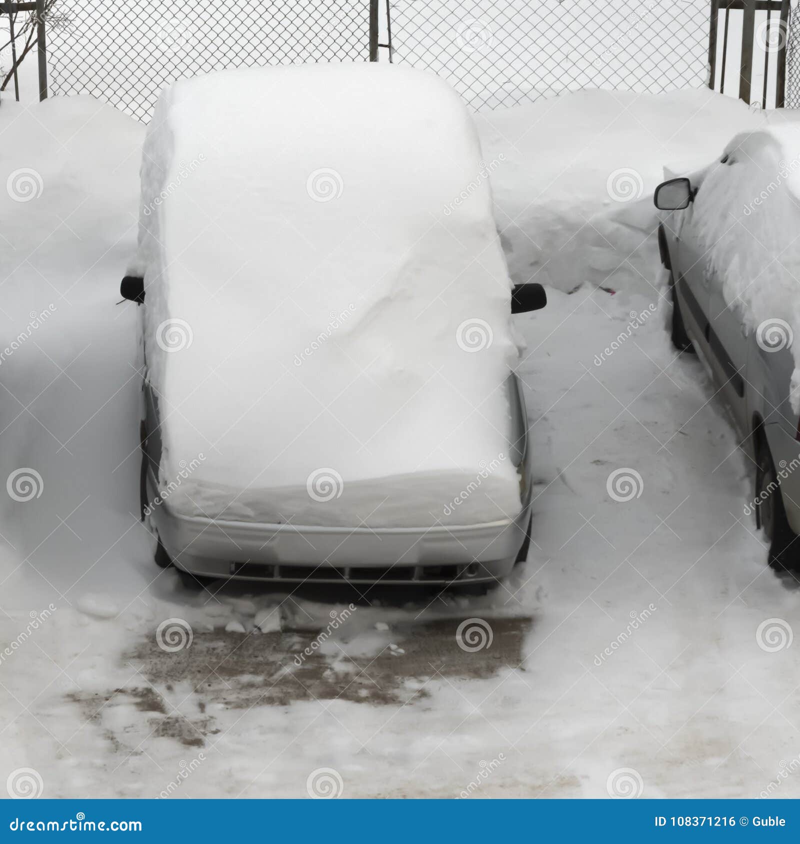 The Car in the Snow after Snowfall. Winter Scene Stock Photo - Image of ...