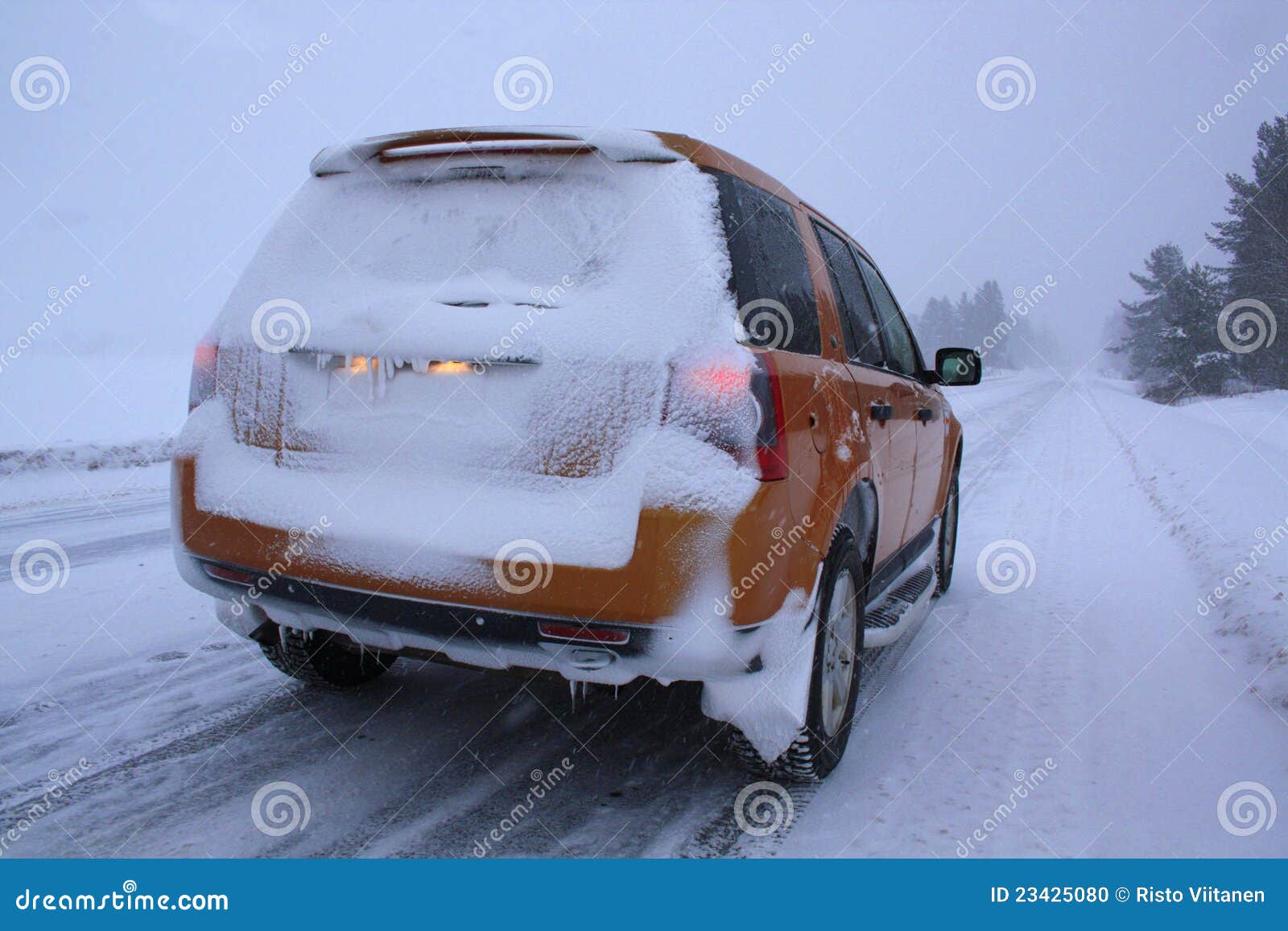 Car with Snow on Winter Road Stock Photo - Image of chilly, transport ...