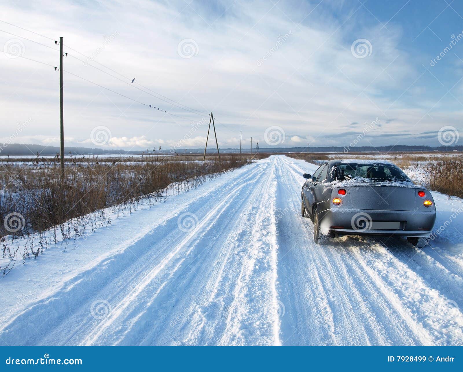 Car on a snowy road stock image. Image of landscape, clear - 7928499