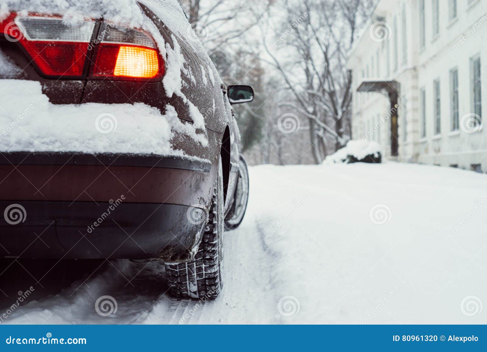 Car on Snowy Road, Winter Scene Stock Photo - Image of nature ...