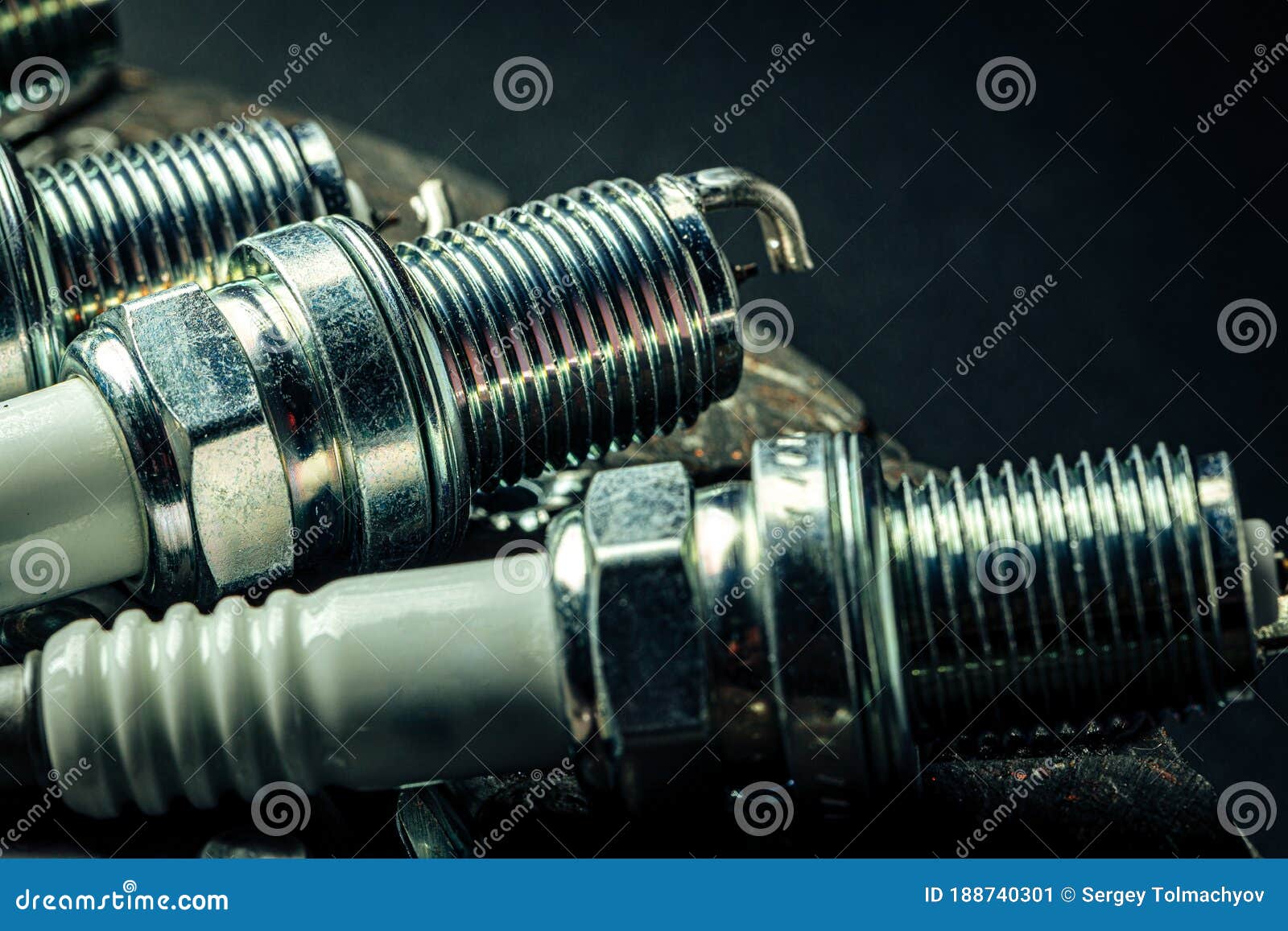 Car Spark Plugs on Black Background Close Up Stock Image - Image of ...