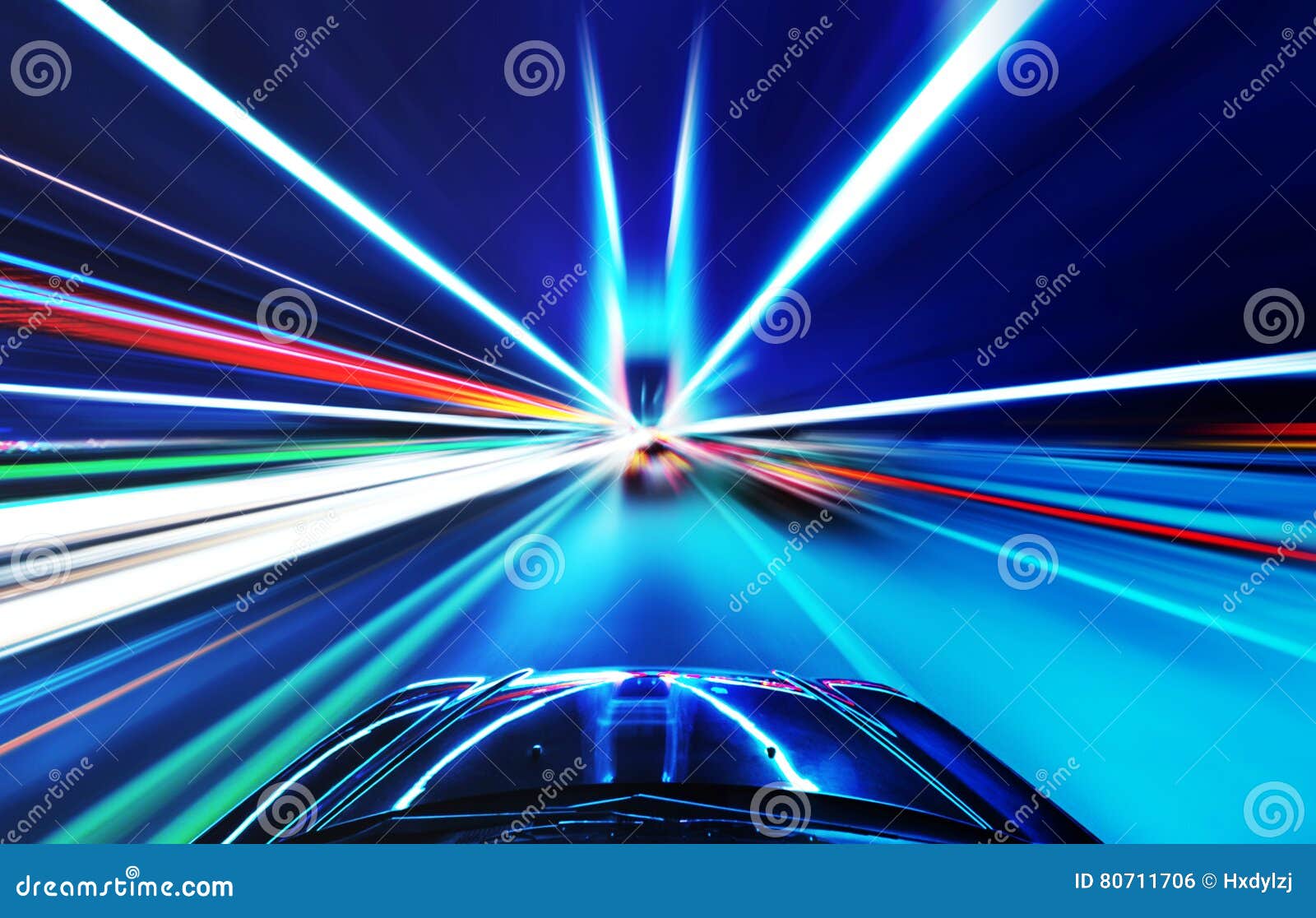 The Car Sped on the Road at Night Stock Photo - Image of road, light ...
