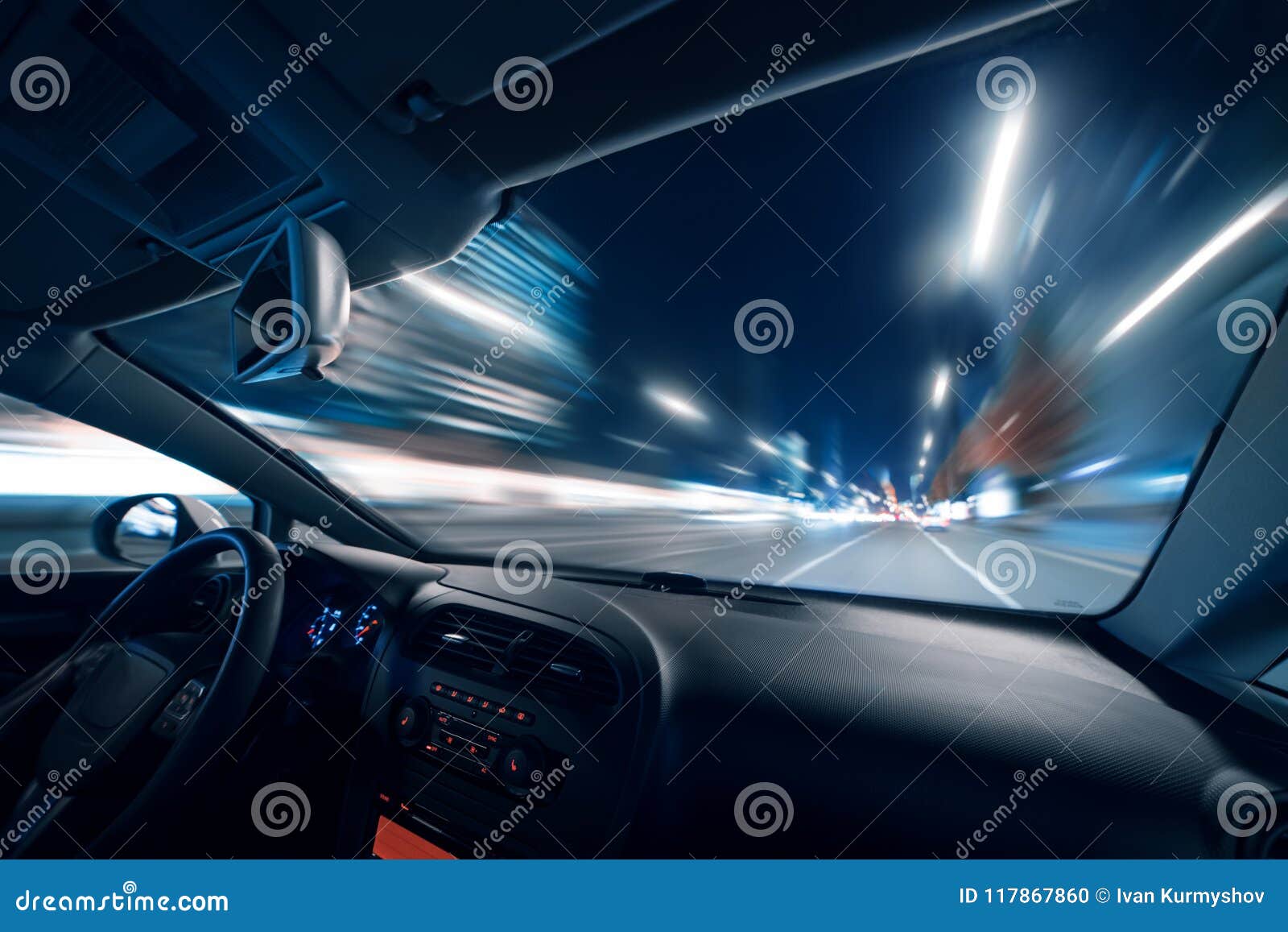 Car Speed Drive on the Road in Night Stock Photo - Image of inside ...
