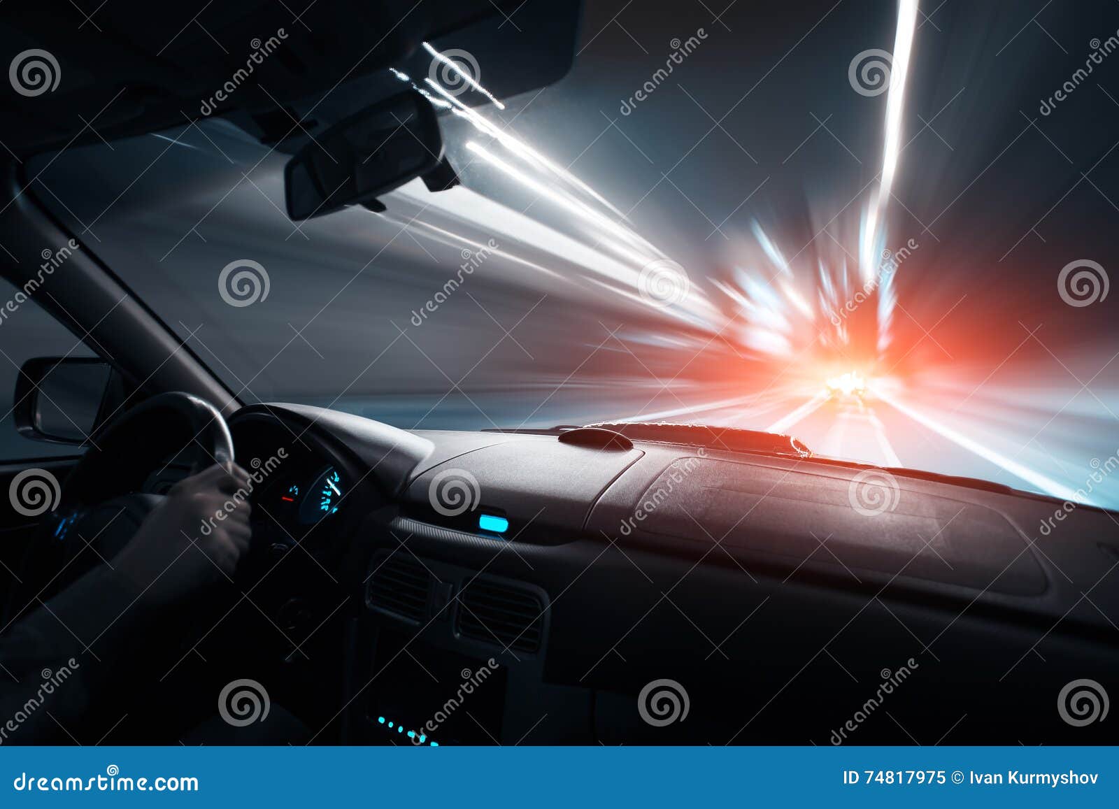 Car Speed Night Drive on the Road in City Stock Image - Image of light ...