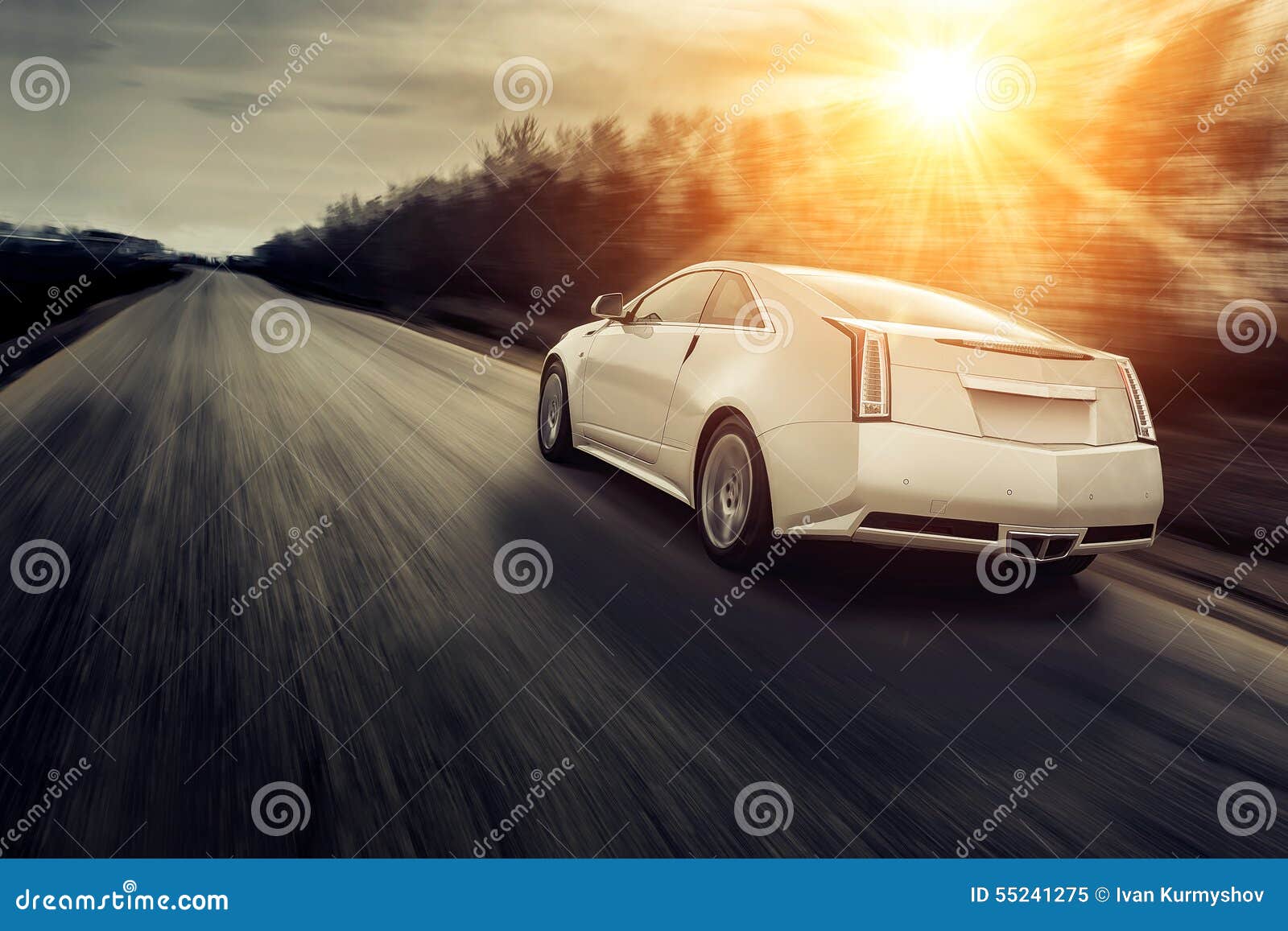 Fast Drive Car Speed on the Road Cadillac at Sunset Stock Image - Image ...