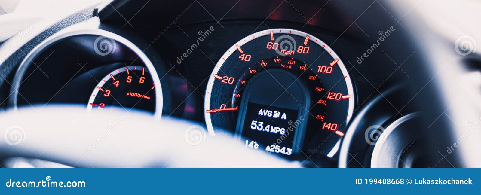 Car Speedometer and Average Fuel Consumption Display Stock Photo ...