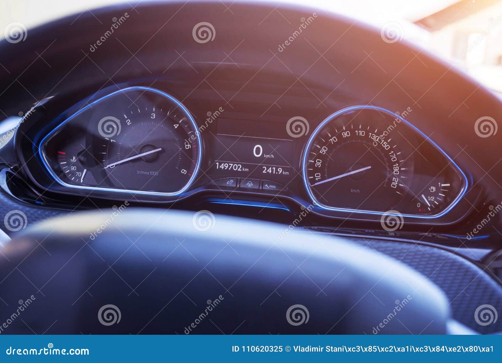 Car Speedometer with Blue Led Light. Modern Car Interior Stock Image ...