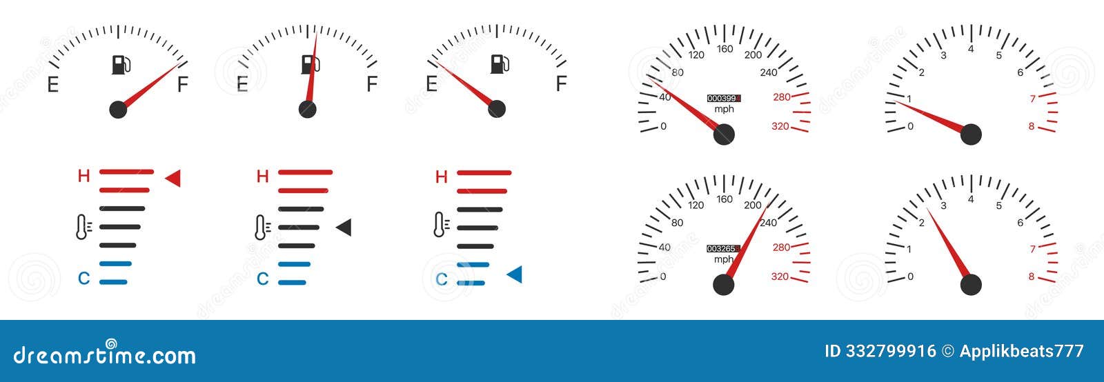 Car Speedometer and Car Fuel Indicator Set. Vector Illustration Stock ...
