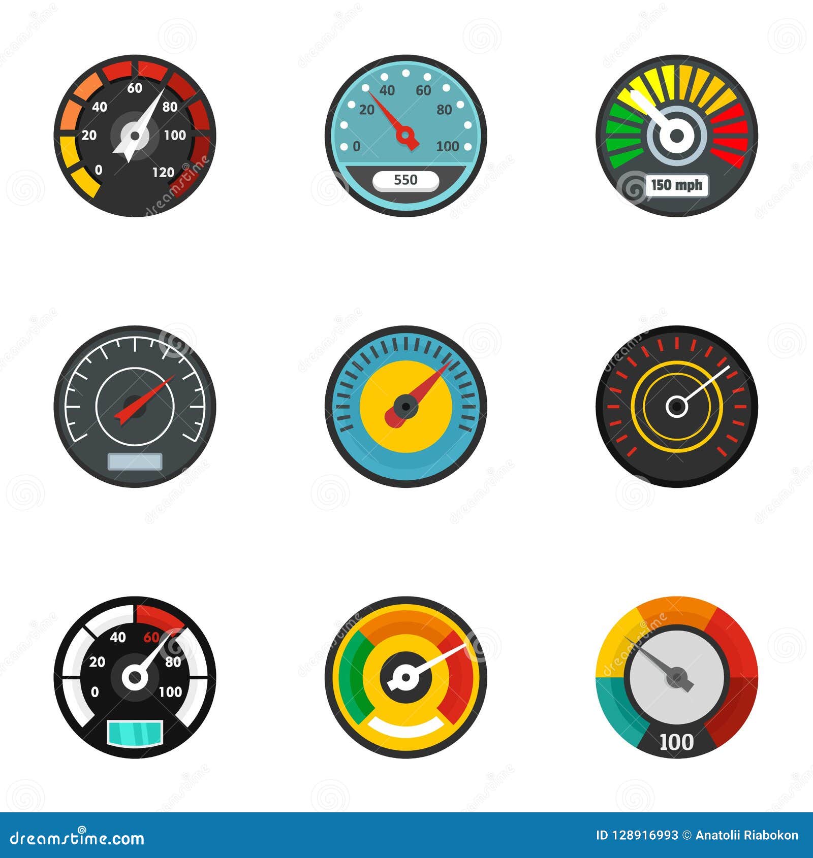 Car Speedometer Icon Set, Flat Style Stock Vector - Illustration of ...