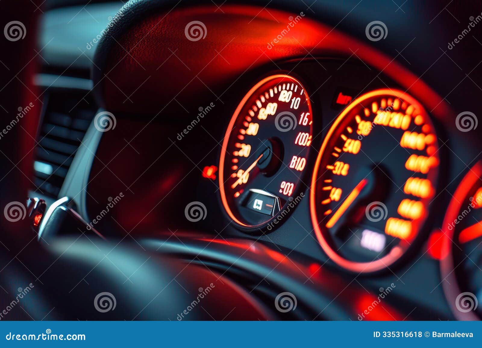 Car Speedometer Illuminated by Red Lights Stock Photo - Image of ...