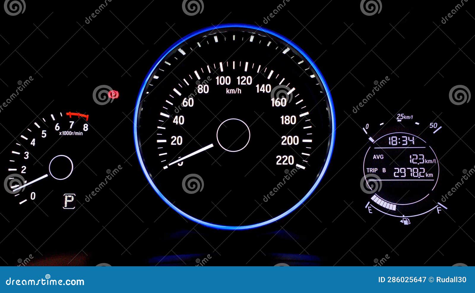 Car Speedometer at Night with Light on Stock Image - Image of odometer ...
